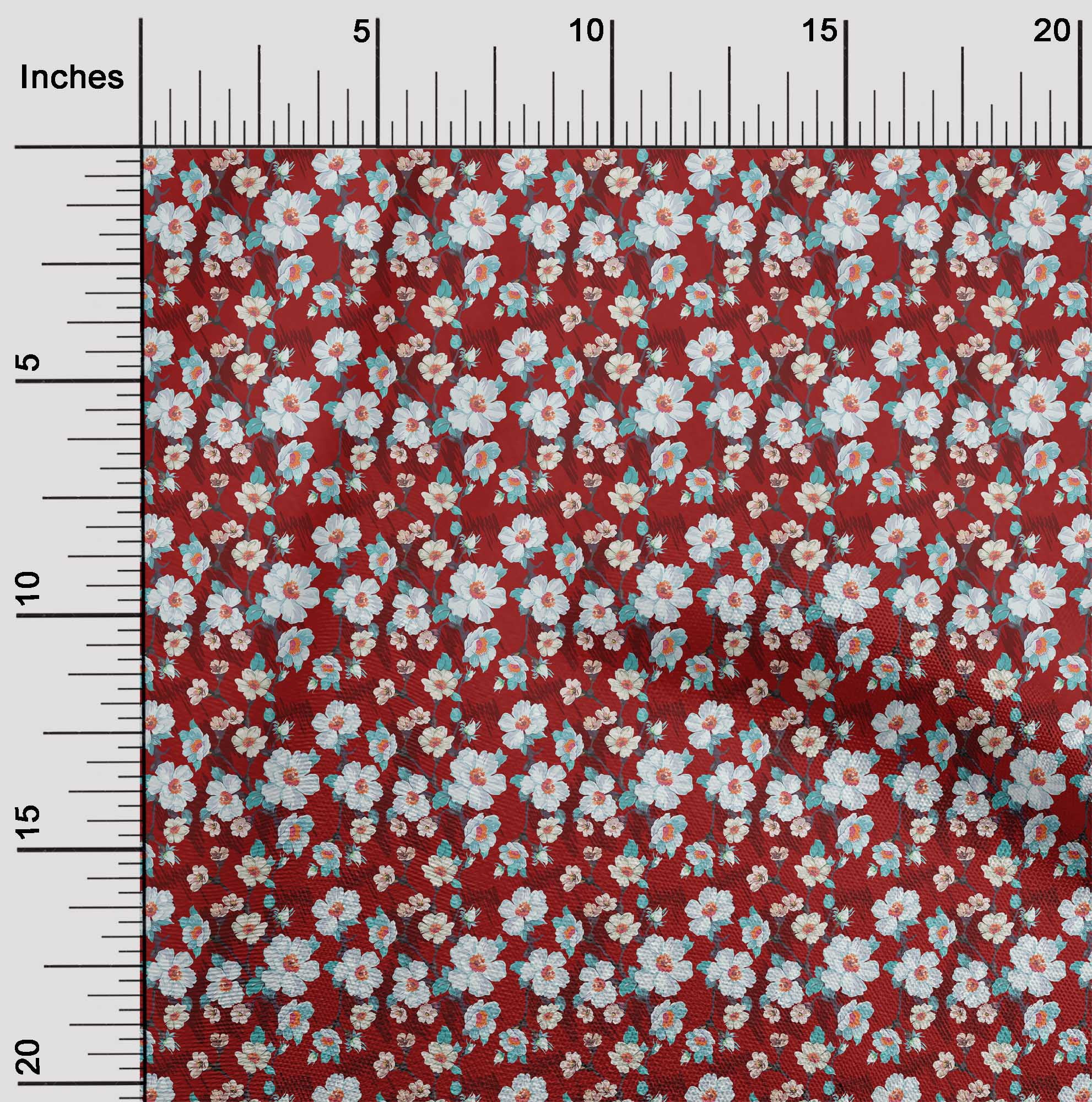 oneOone Silk Tabby Red Fabric Sunflower Floral Sewing Craft Projects ...