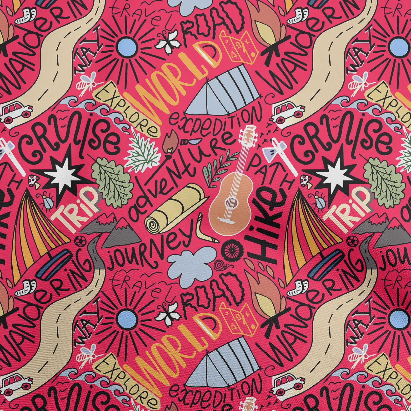 oneOone Silk Tabby Red Fabric Writing World Trip Doodle Dress Material ...