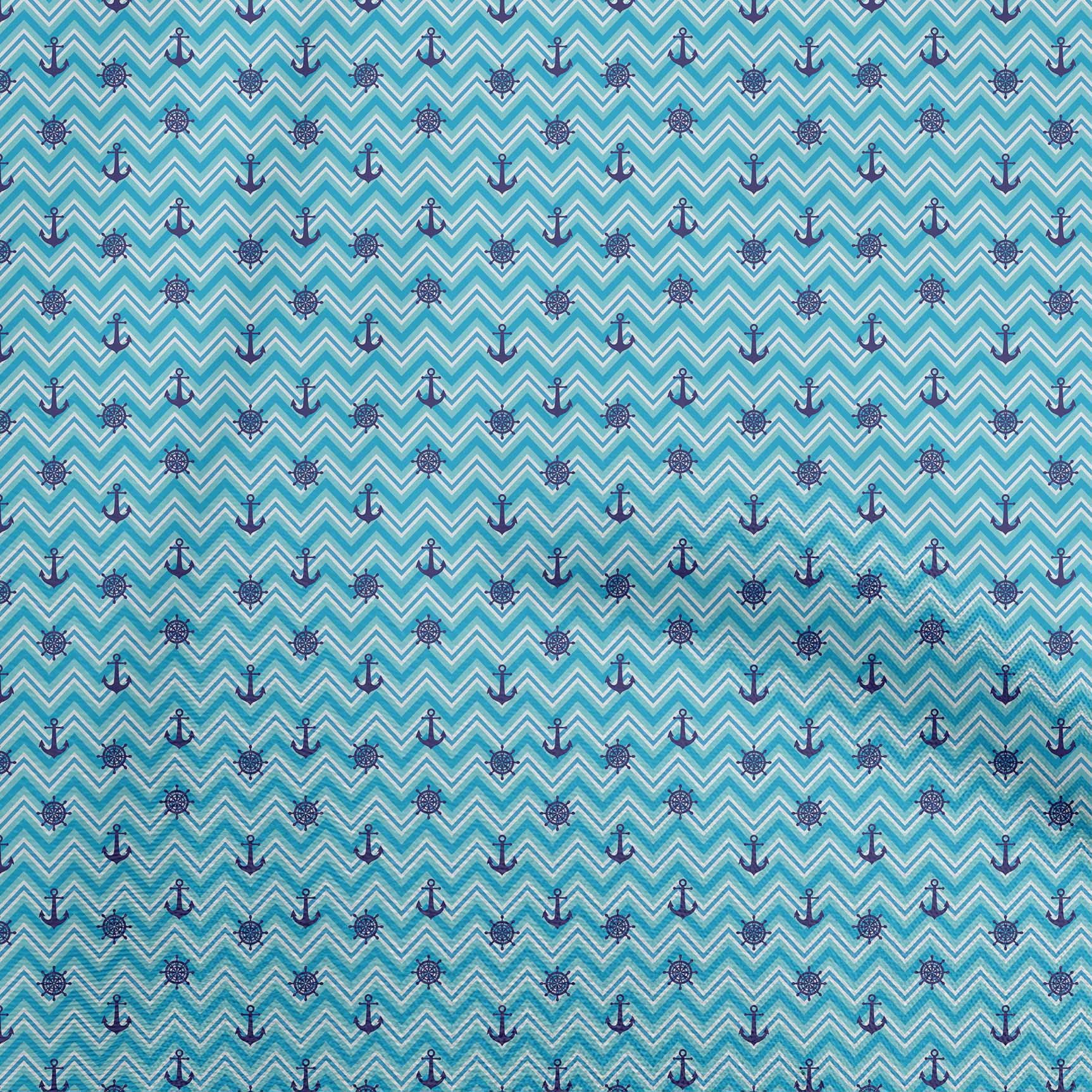 oneOone Velvet Turquoise Blue Fabric Nautical Sewing Material Print ...