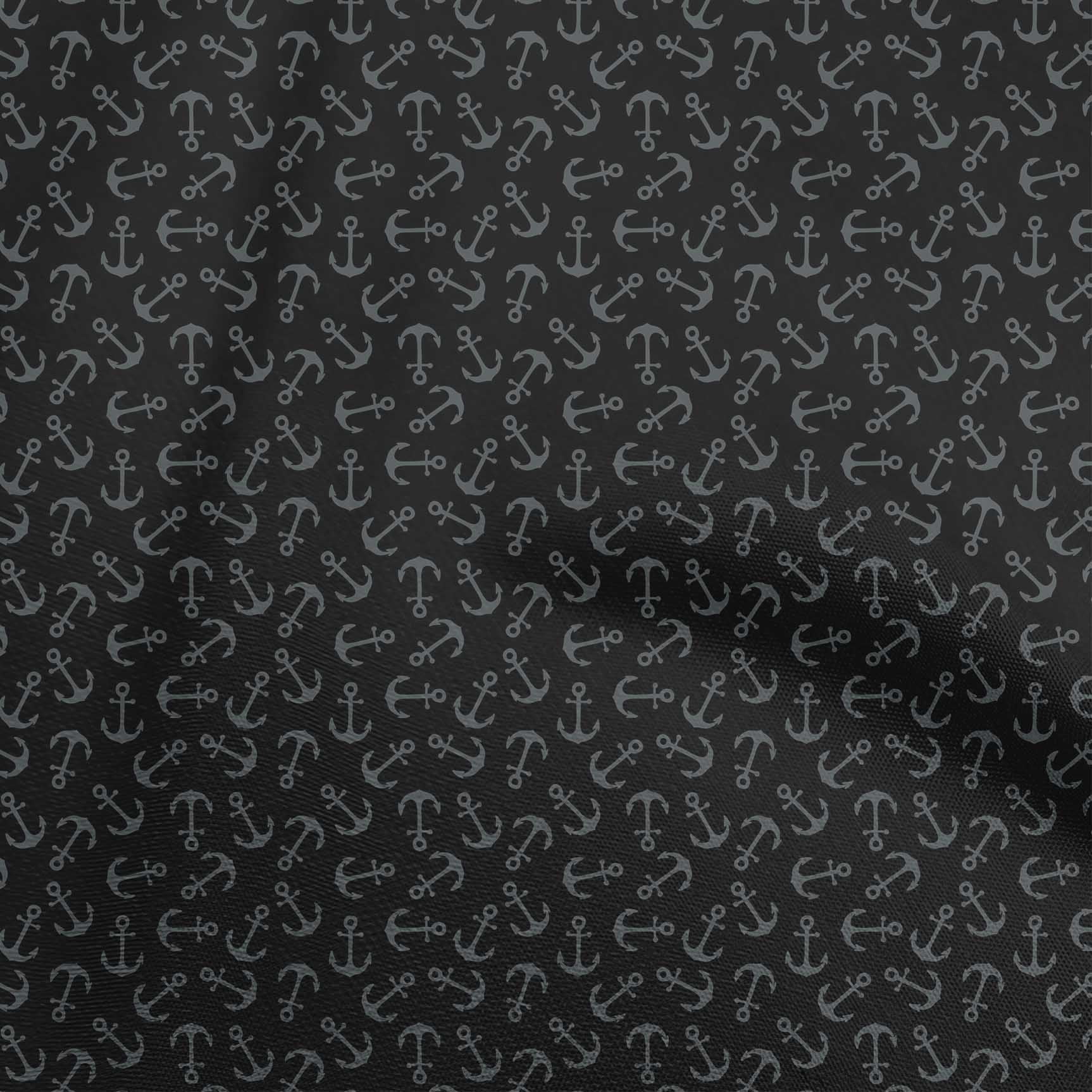 oneOone Viscose Chiffon Black Fabric Nautical Anchor Sewing Material ...