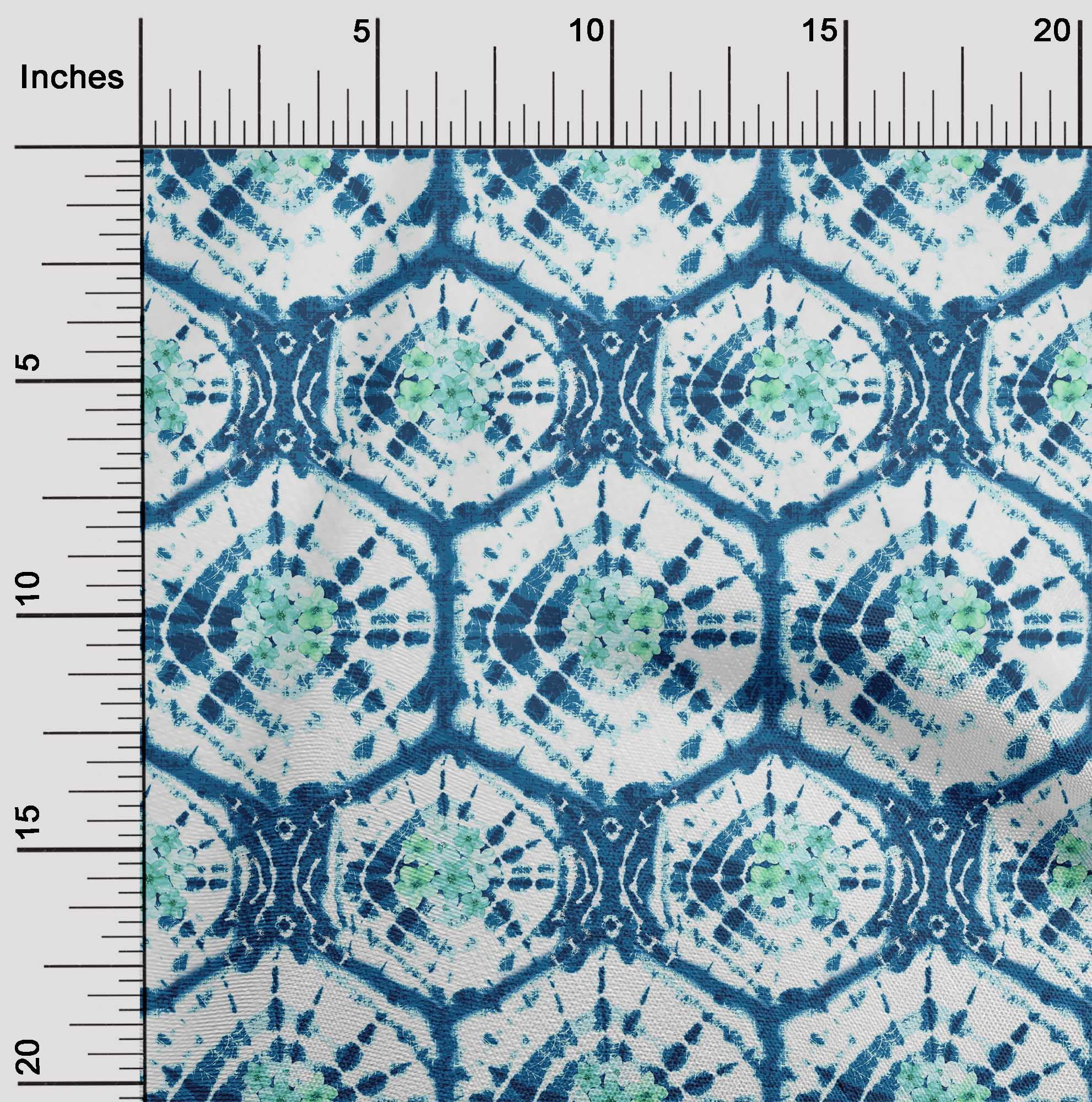 oneOone Viscose Chiffon Dark Navy Blue Fabric Geometric & Floral ...