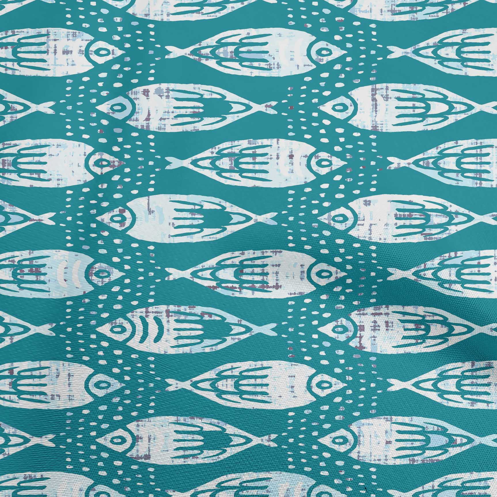 oneOone Viscose Chiffon Dark Teal Green Fabric Asian Block Fish Sewing ...