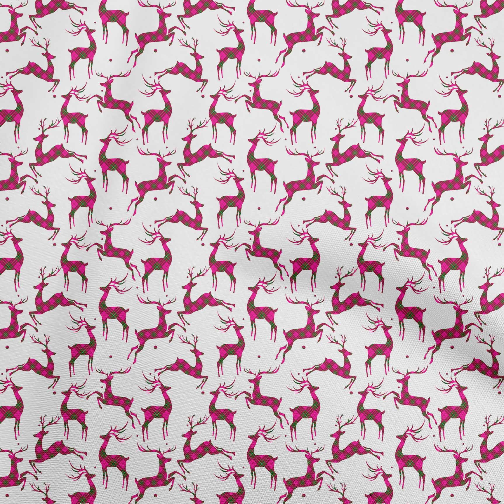 oneOone Viscose Chiffon Fuschia Pink Fabric Christmas Reindeer ...