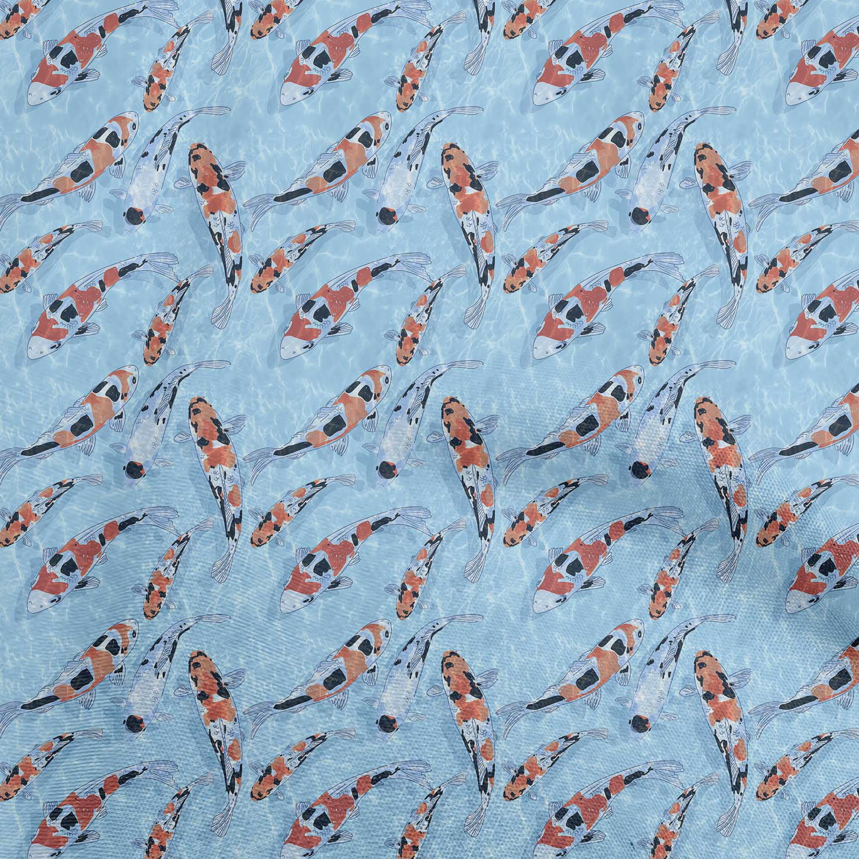 oneOone Viscose Chiffon Light Blue Fabric Asian Japanese Koi Fish With ...