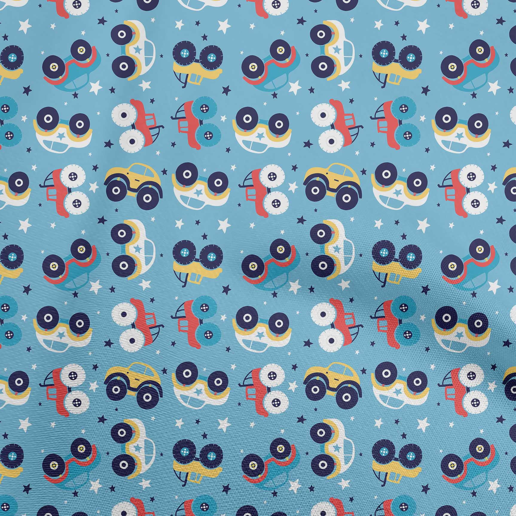 oneOone Viscose Chiffon Light Blue Fabric Cars Kids Nursery Quilting ...