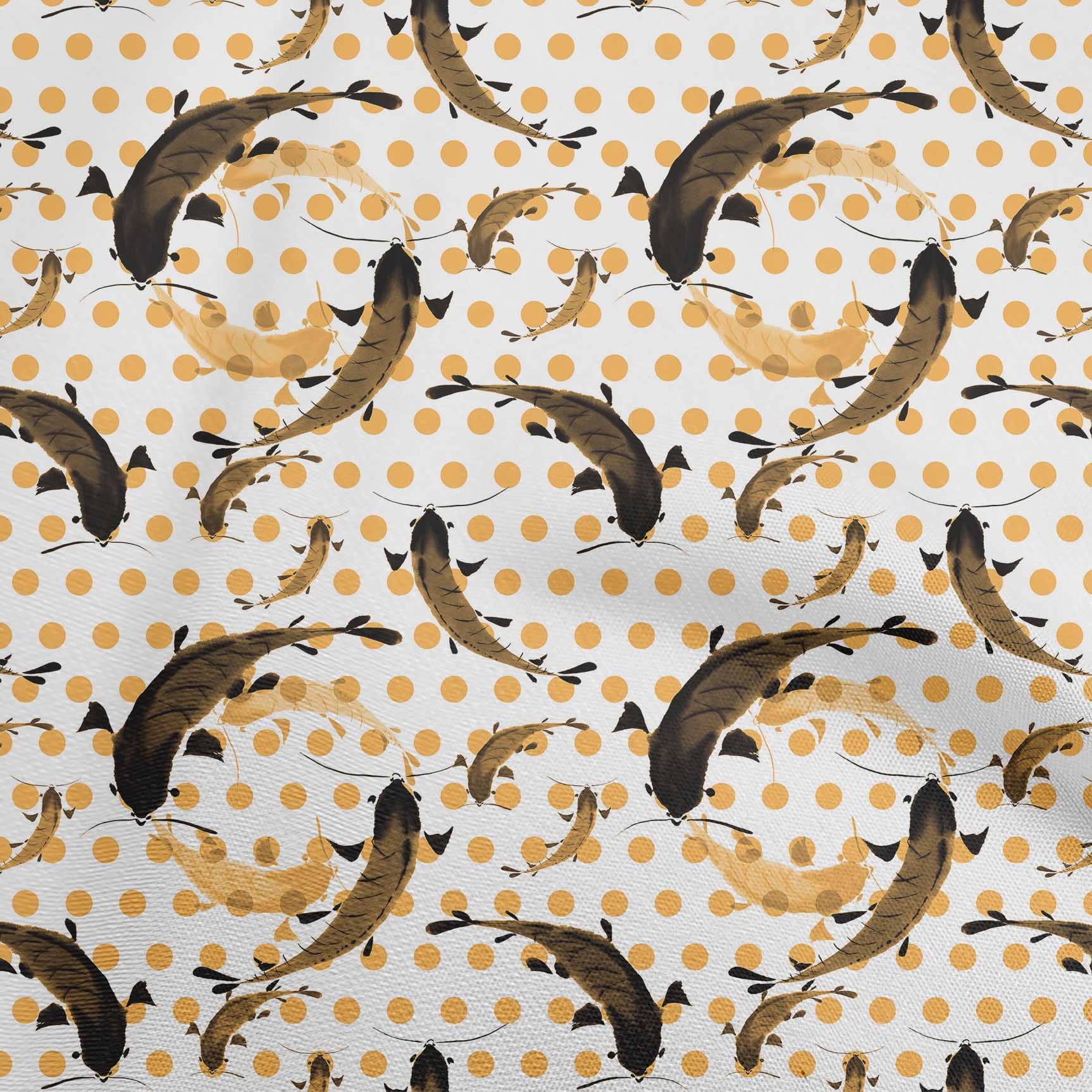 oneOone Viscose Chiffon Light Brown Fabric Asian Japanese Koi Fish ...