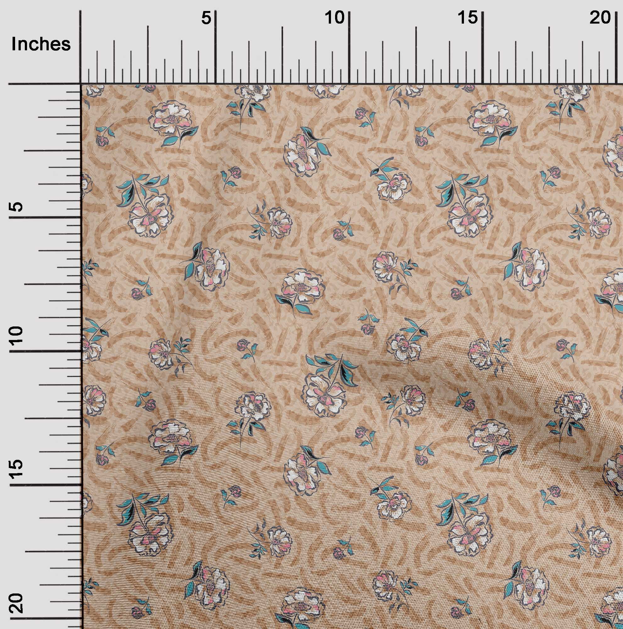 oneOone Viscose Chiffon Light Brown Fabric Brush Stroke|Leaves & Floral ...