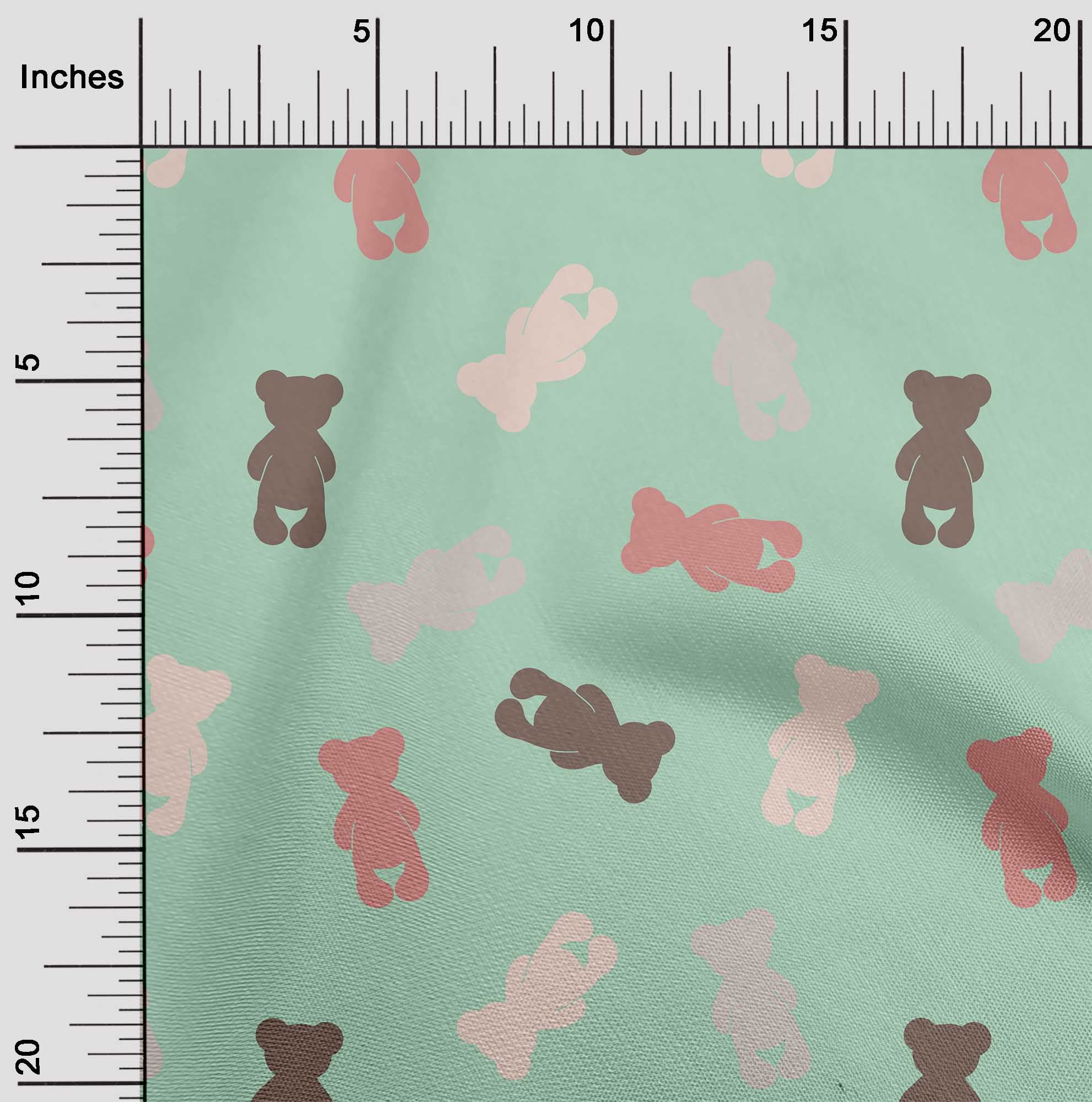 oneOone Viscose Chiffon Light Mint Green Fabric Teddy Bear Cartoon ...