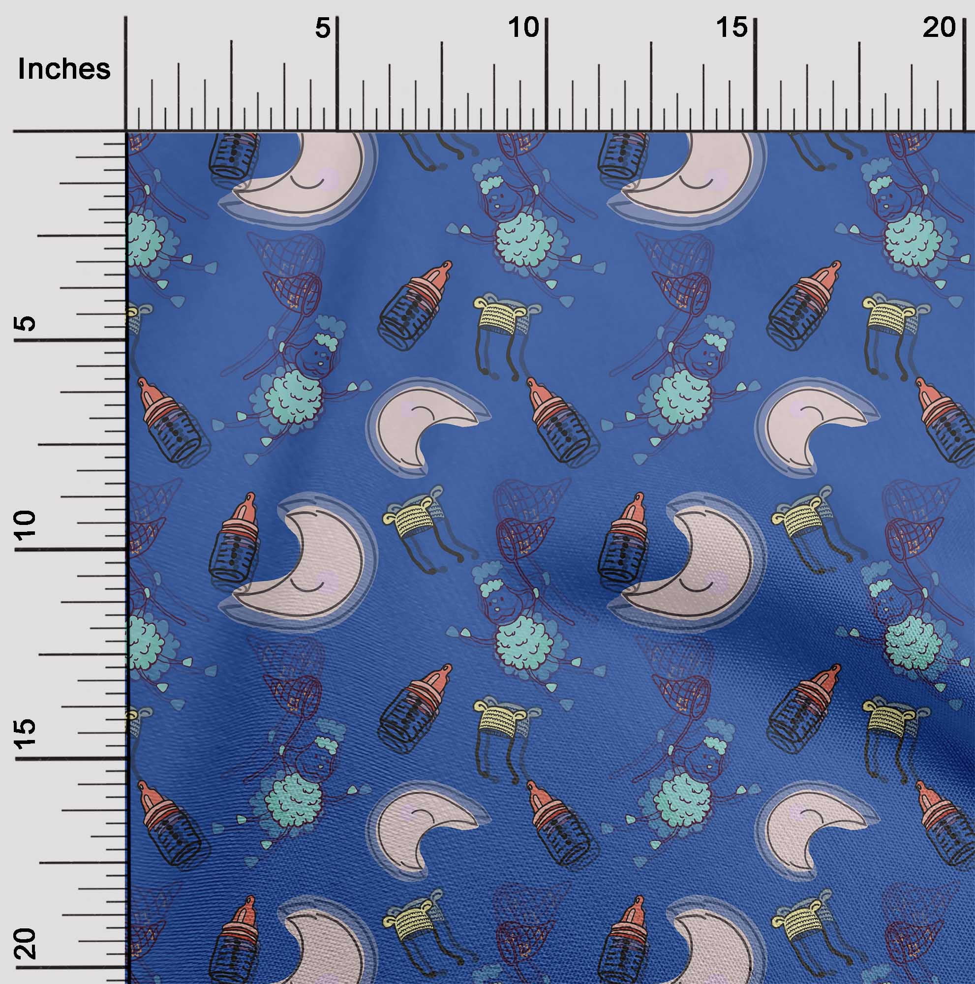 oneOone Viscose Chiffon Medium Blue Fabric Baby Feeder|Moon & Cartoon ...