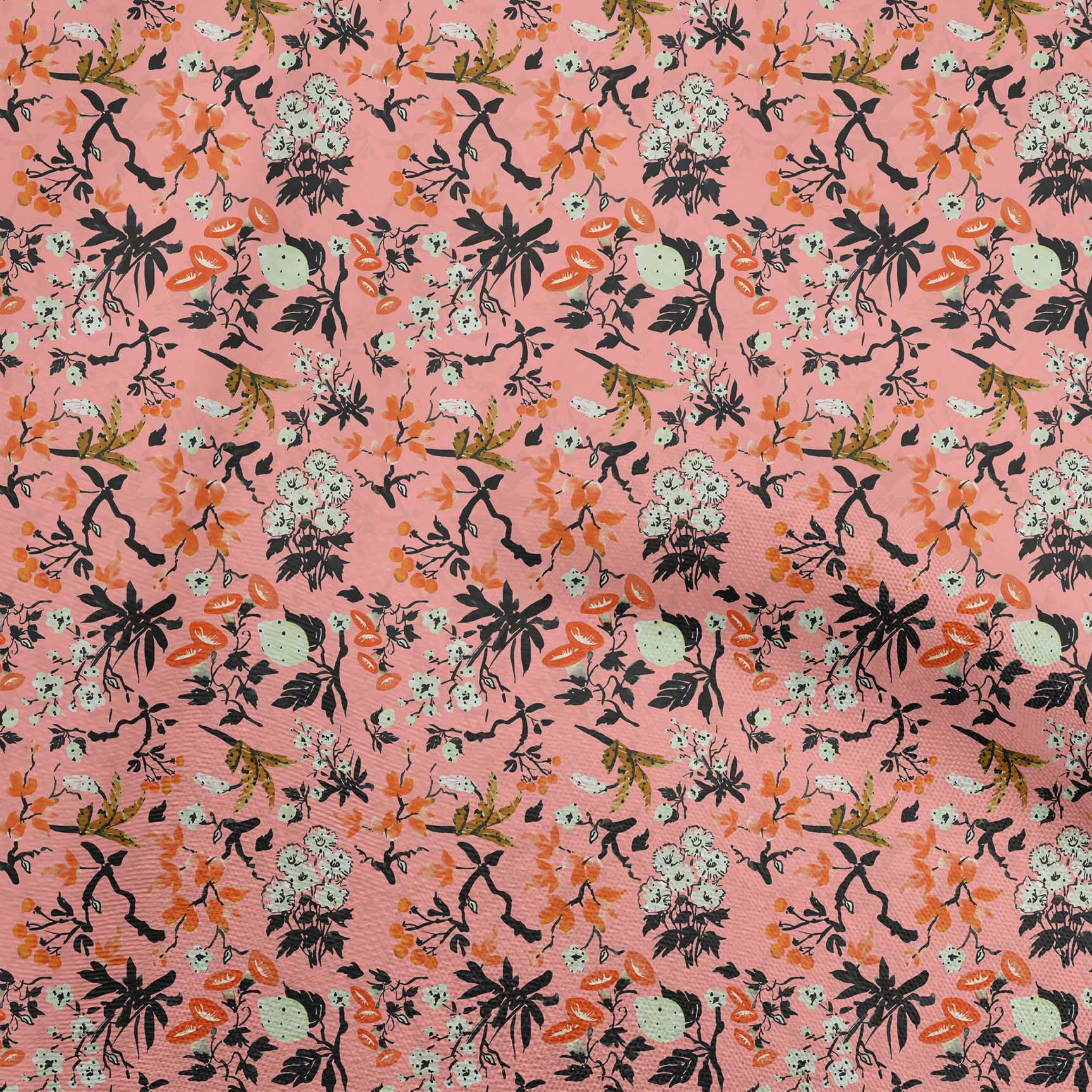 oneOone Viscose Chiffon Medium Pink Fabric Asian Japanese Floral Fabric ...