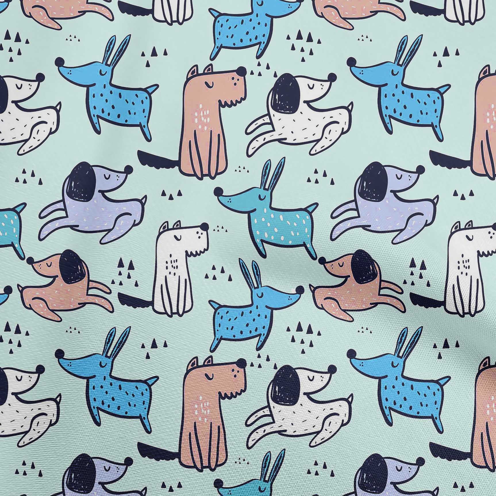 oneOone Viscose Chiffon Pastel Mint Fabric Dog Cartoon Diy Clothing ...