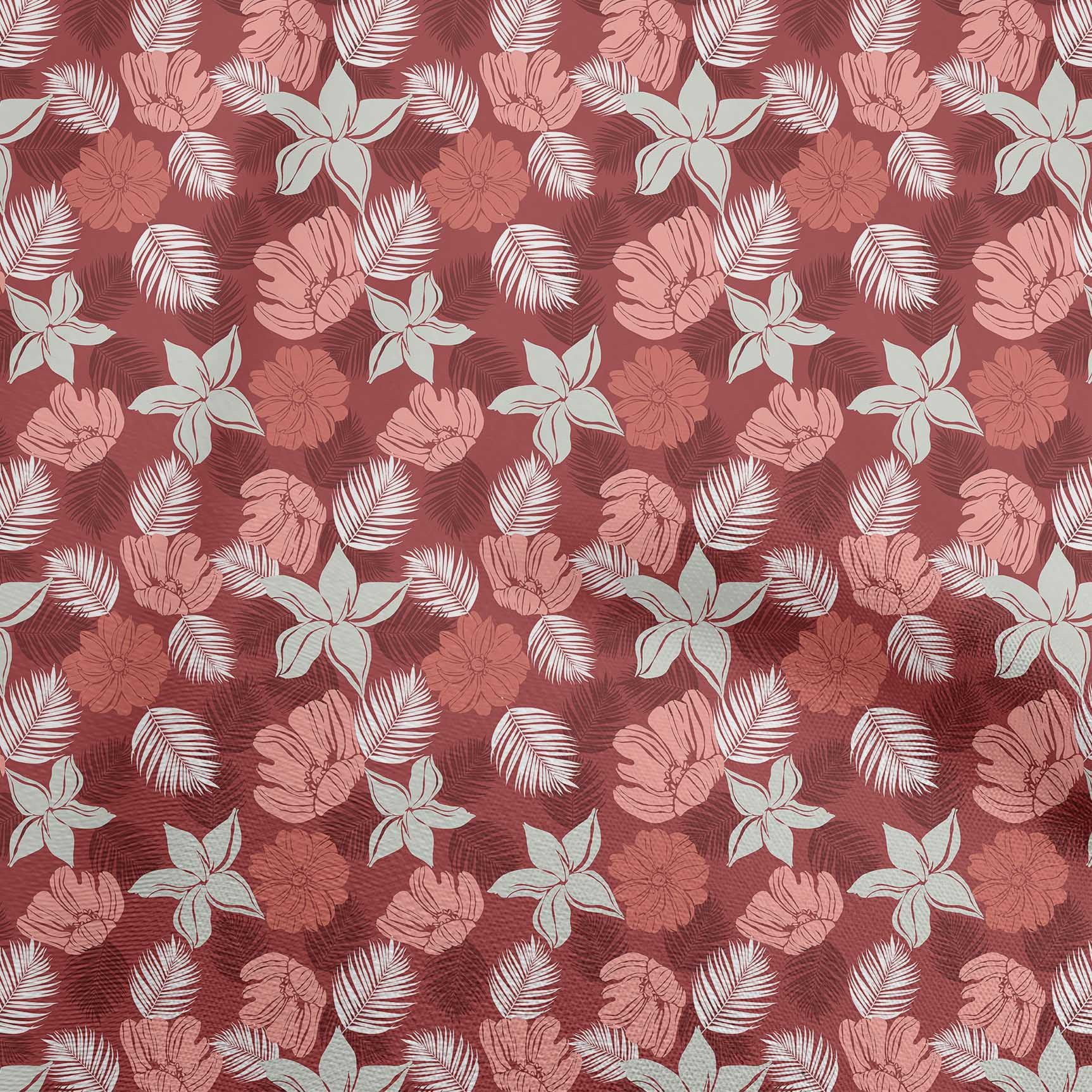 oneOone Viscose Chiffon Red Fabric Tropical Leaf Sewing Craft Projects ...