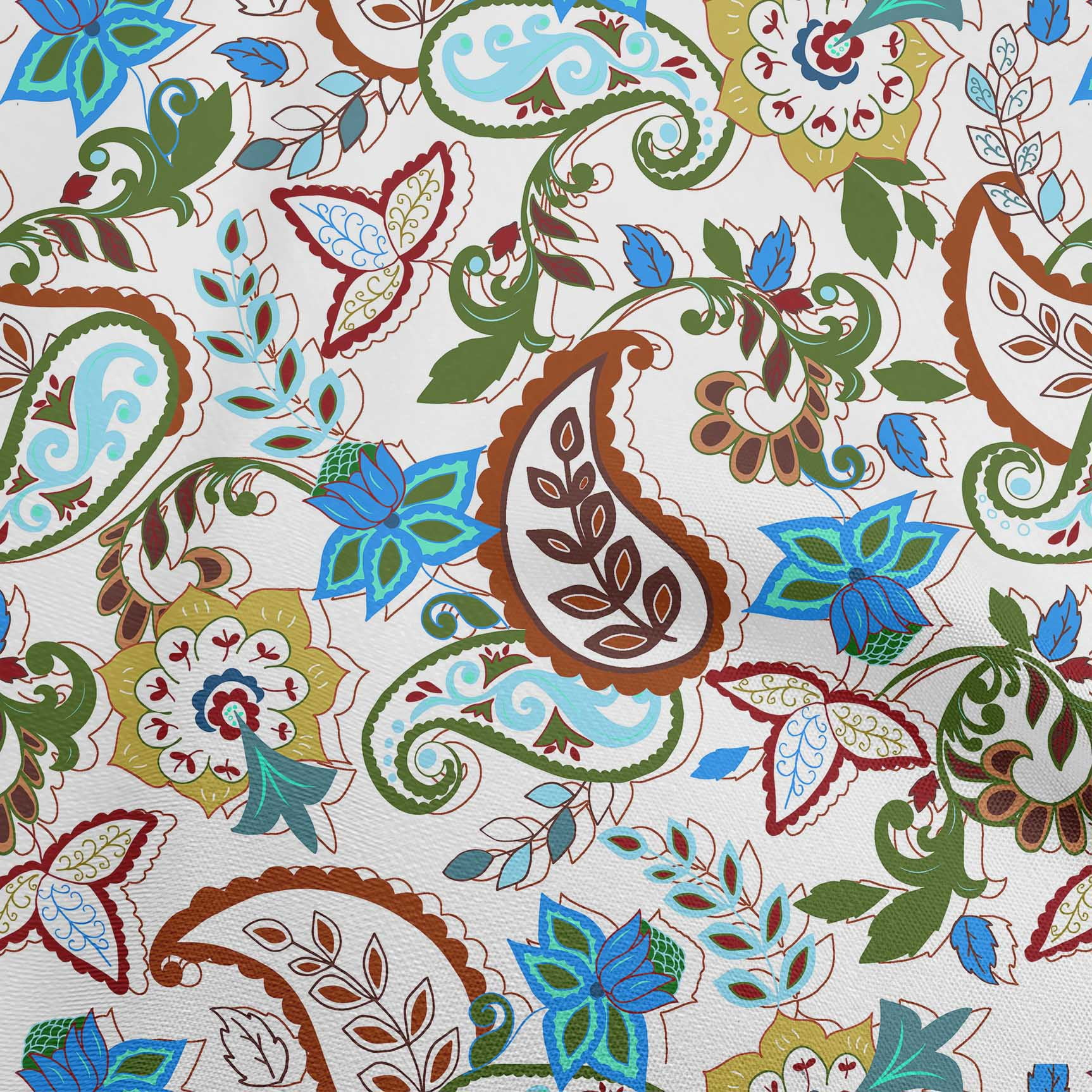 oneOone Viscose Chiffon Turquoise Blue Fabric Asian Paisley Floral Diy ...