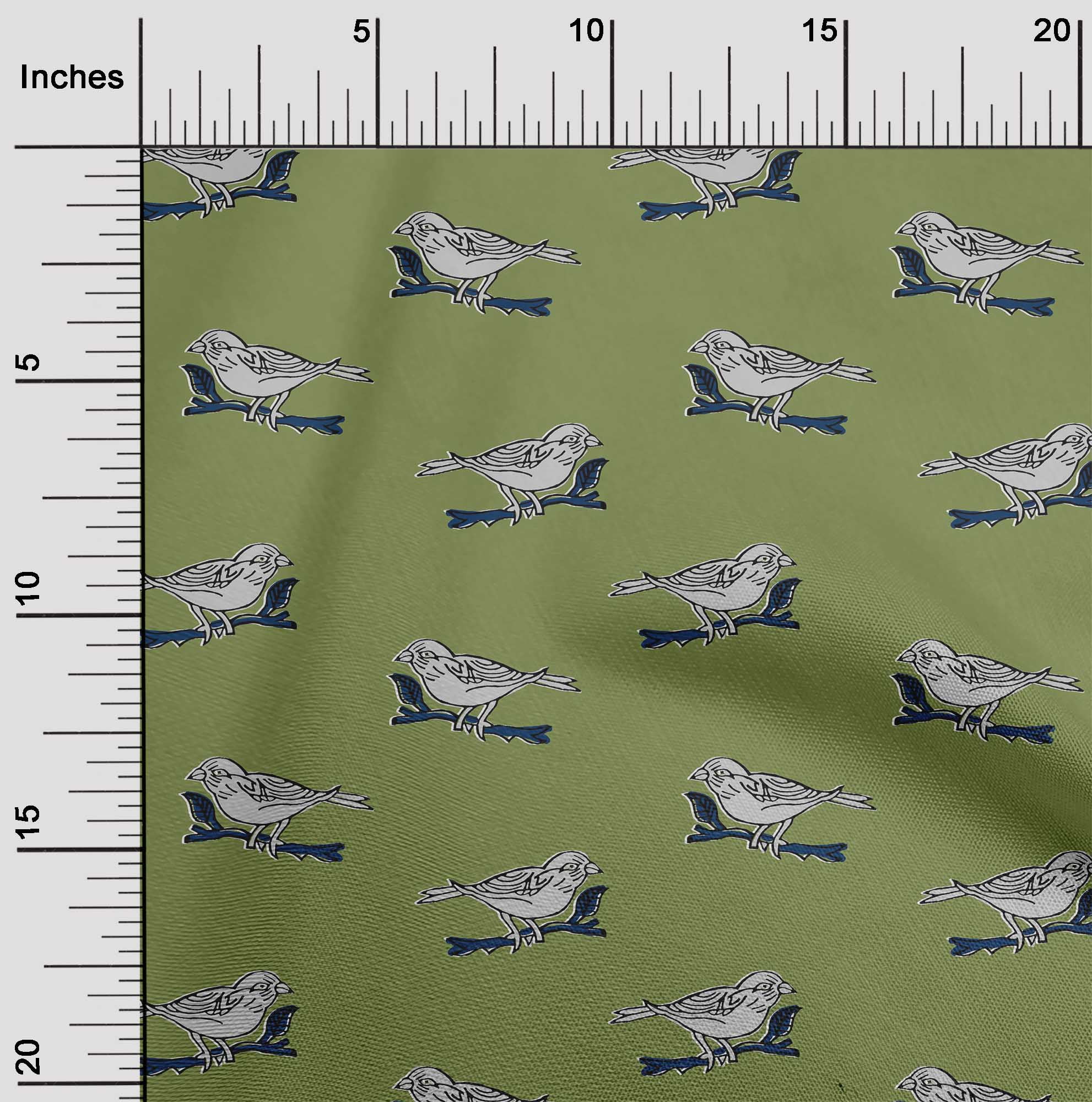 oneOone Viscose Jersey Fabric Branch & Bird Block Print Fabric BTY 60 ...