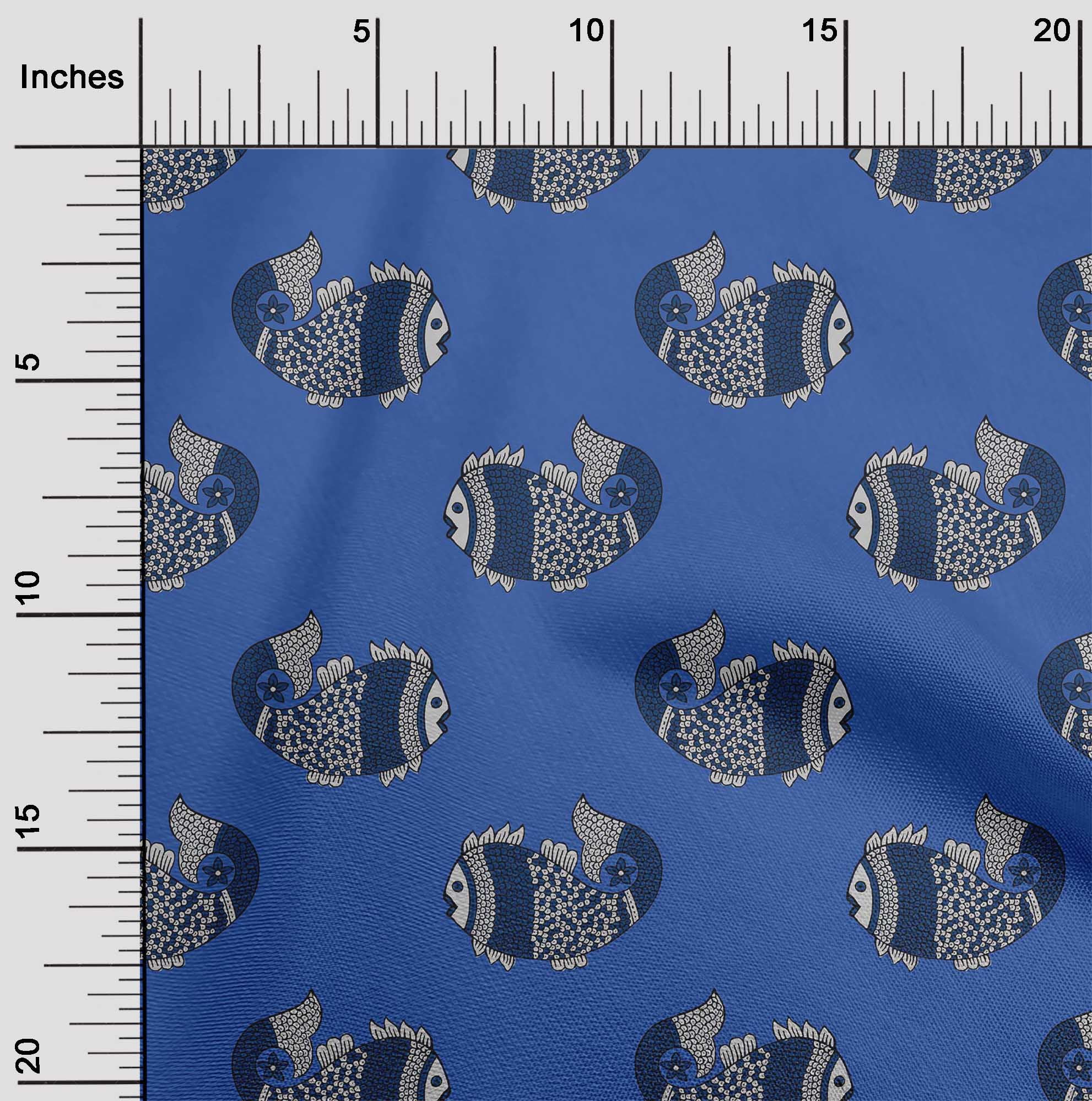 oneOone Viscose Jersey Fabric Fish Block Print Fabric By The Yard 60 ...