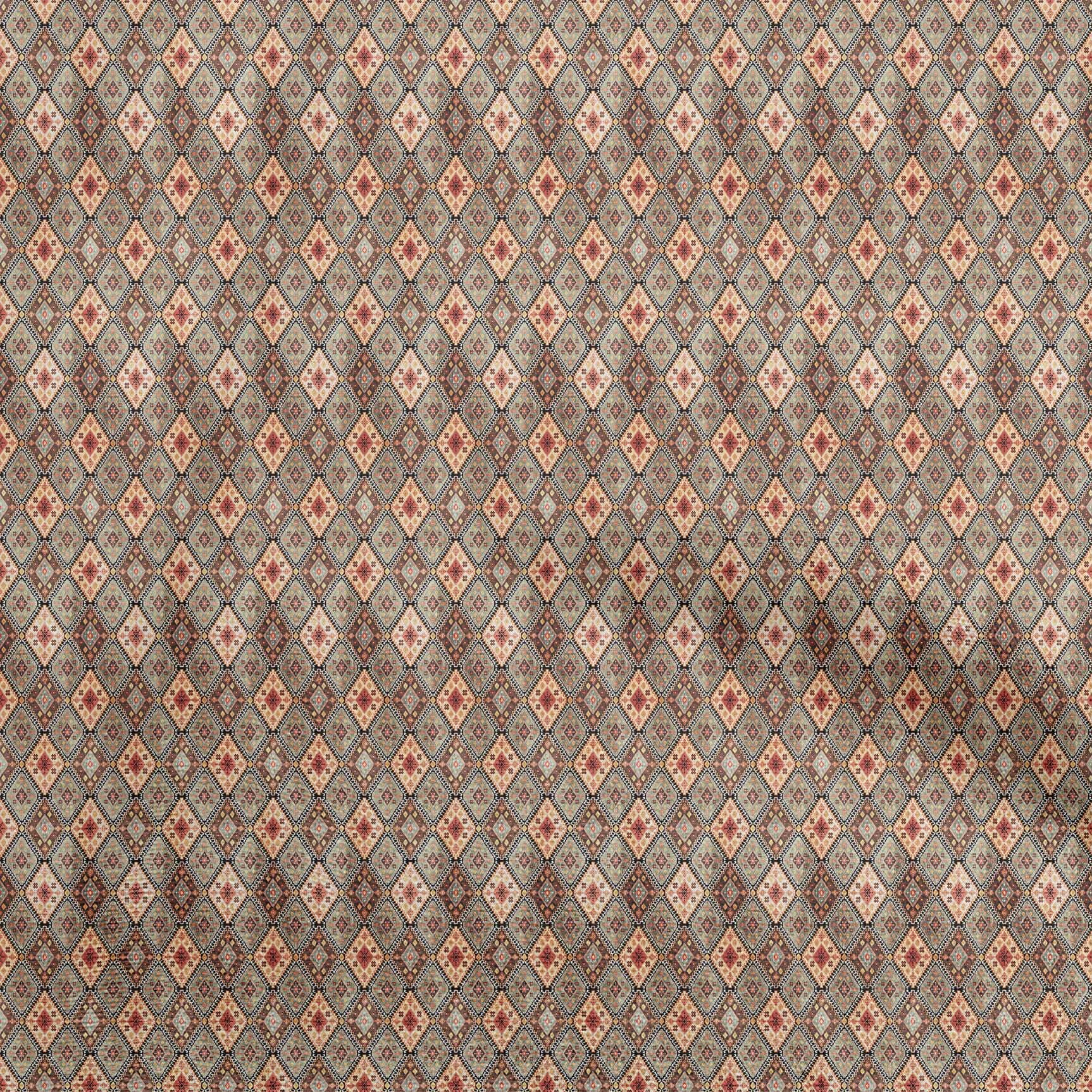 oneOone Viscose Jersey Rust Brown Fabric Asian Kilim Sewing Material ...