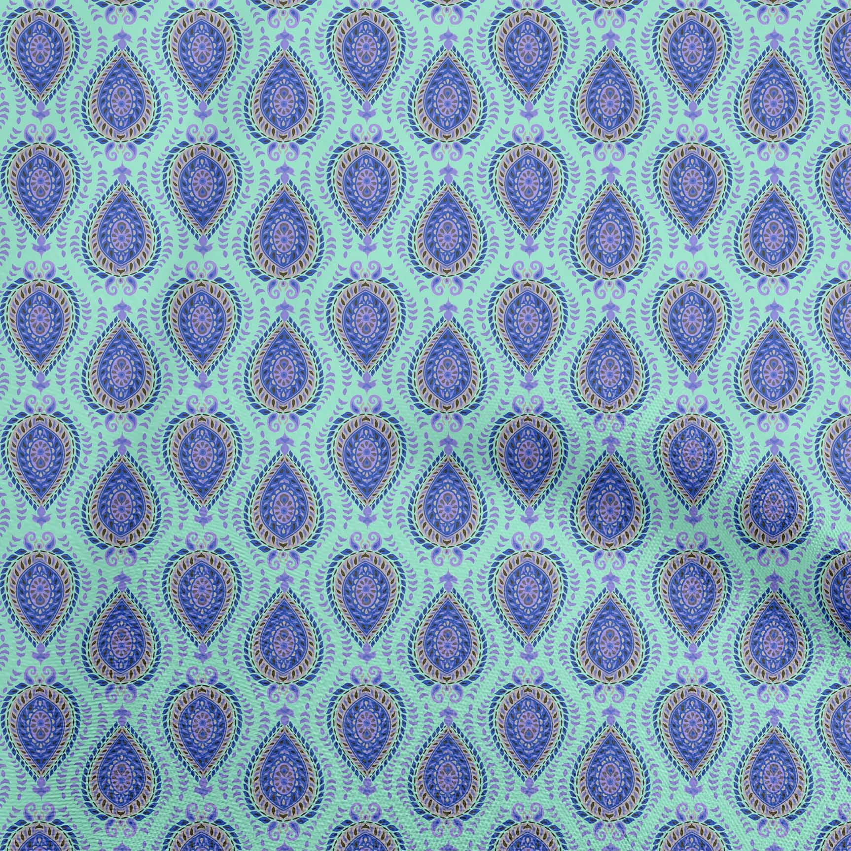 oneOone Viscose Jersey Turquoise Blue Fabric Asian Suzani Quilting ...