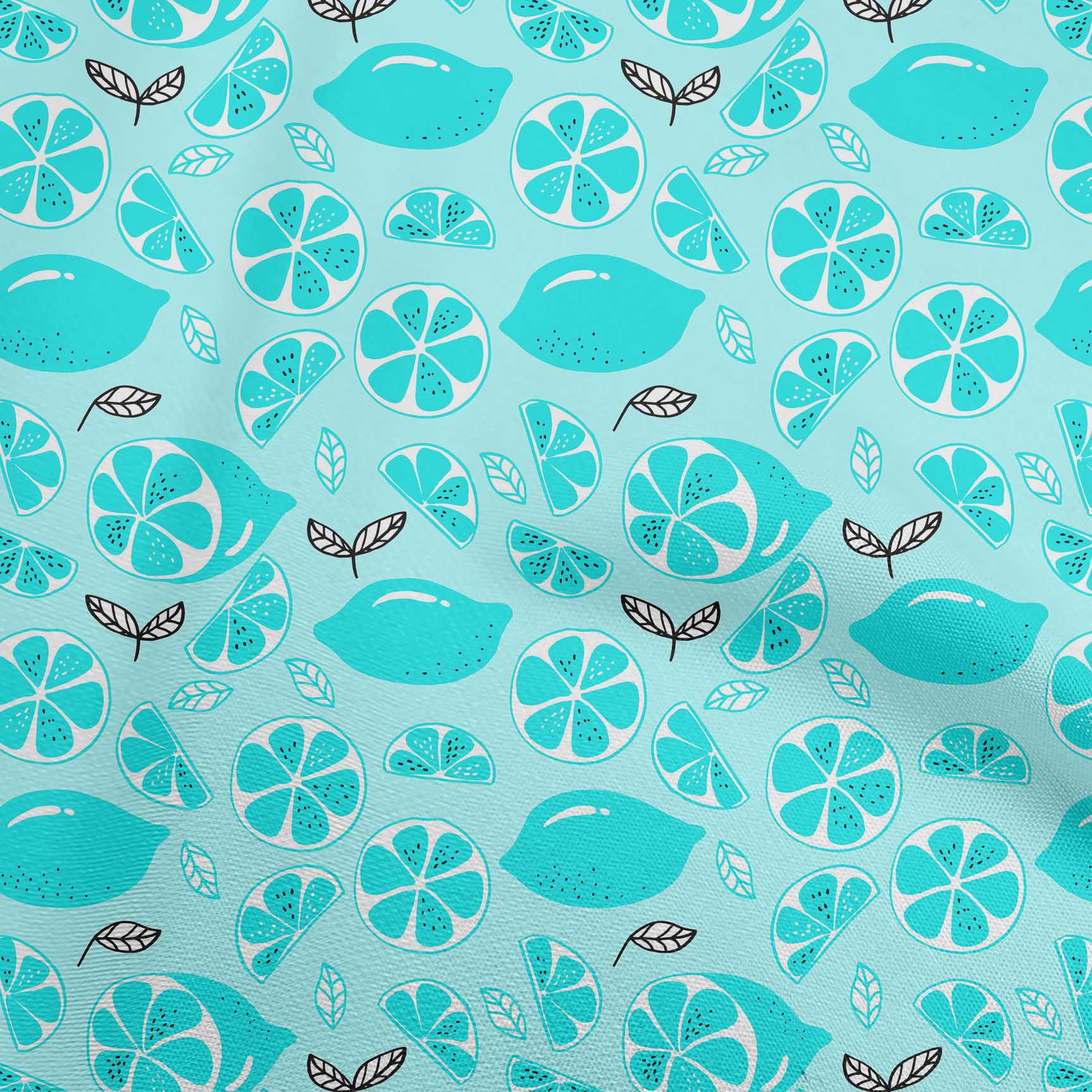 oneOone Viscose Jersey Turquoise Blue Fabric Fruits Lemon Sewing Fabric ...