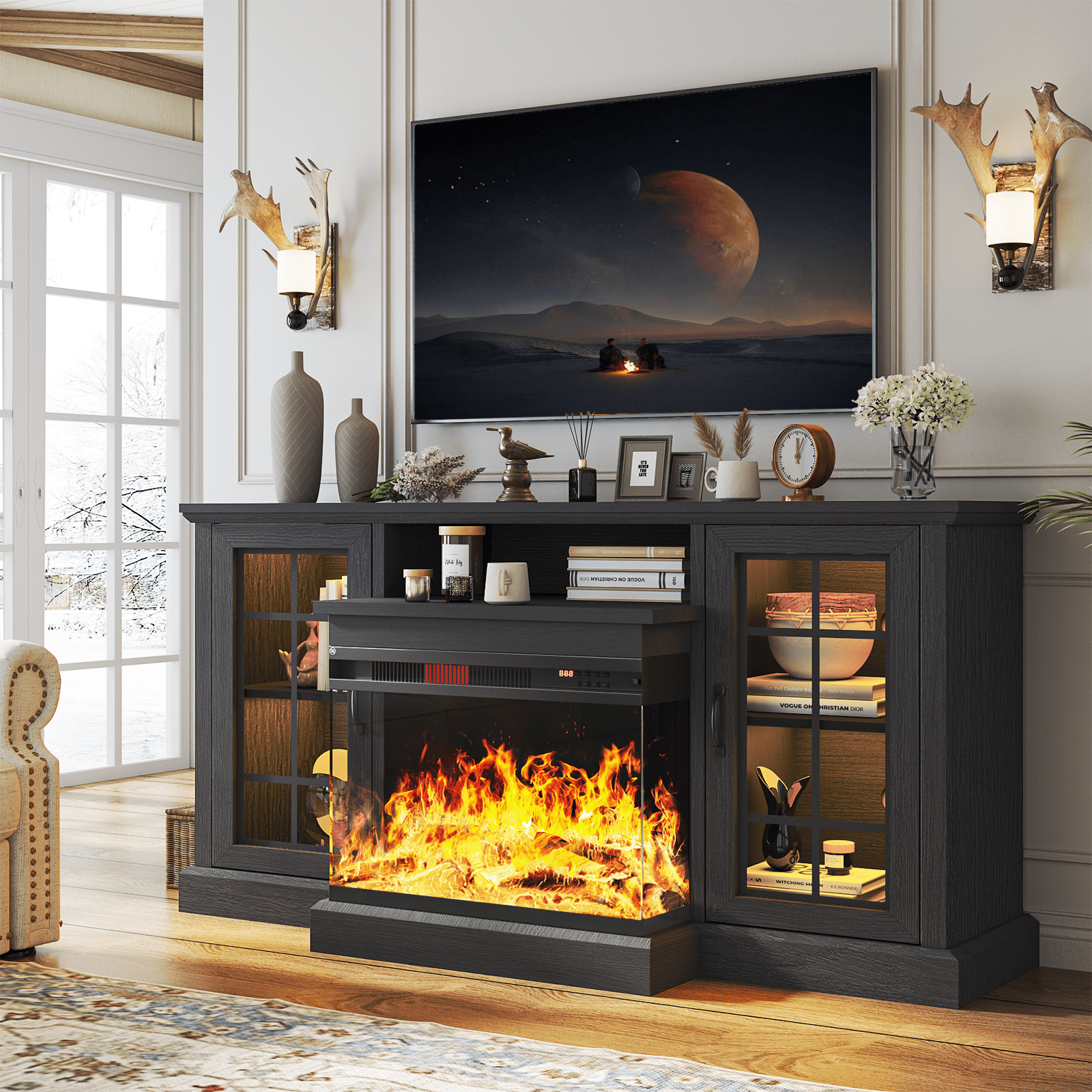 oneinmil 13.80'' Fireplace Television Stand with Adjustable Shelves and ...