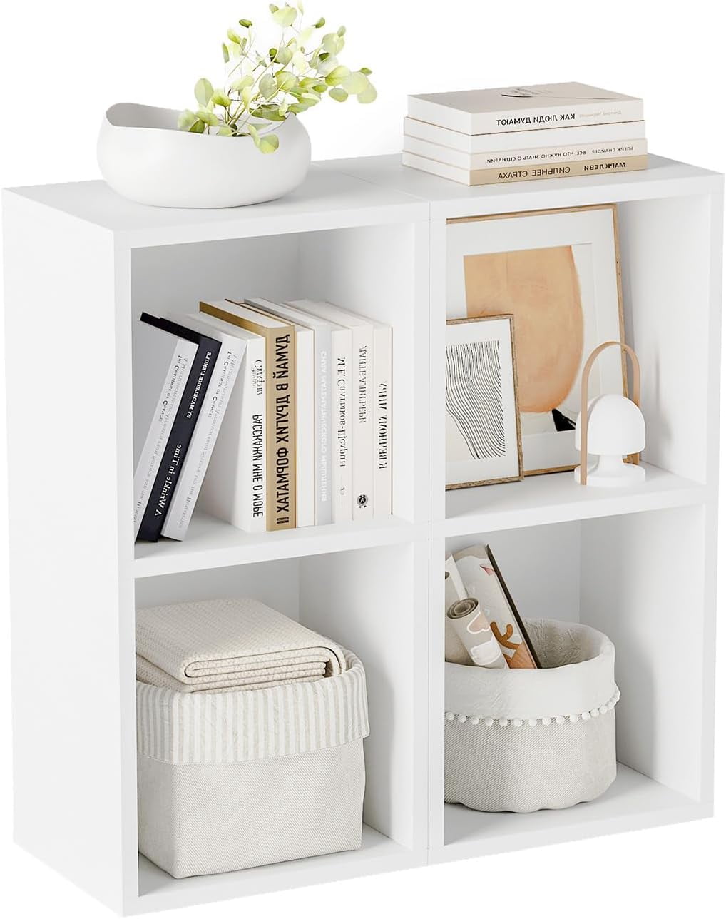 oneinmil 2-Tier Book Shelf 4 Cube Set of 2,Pack Narrow Bookcase Storage ...