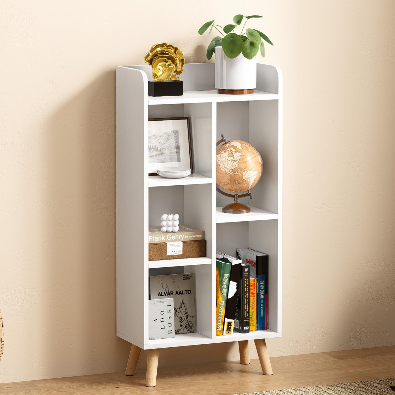 oneinmil 5 Cube Bookshelf with Legs, 3 Tier Open Bookcases with Storage ...