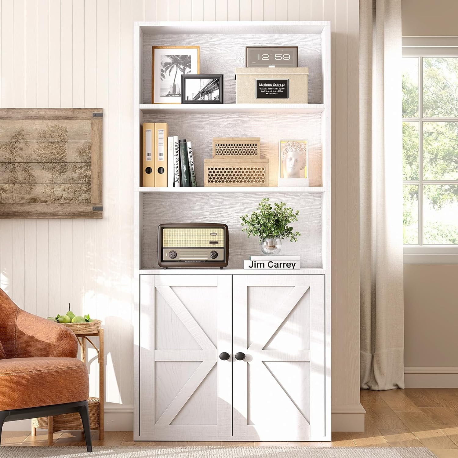 oneinmil 5-Tier Bookshelf and Bookcase, Wooden Bookshelves with Cabinet ...