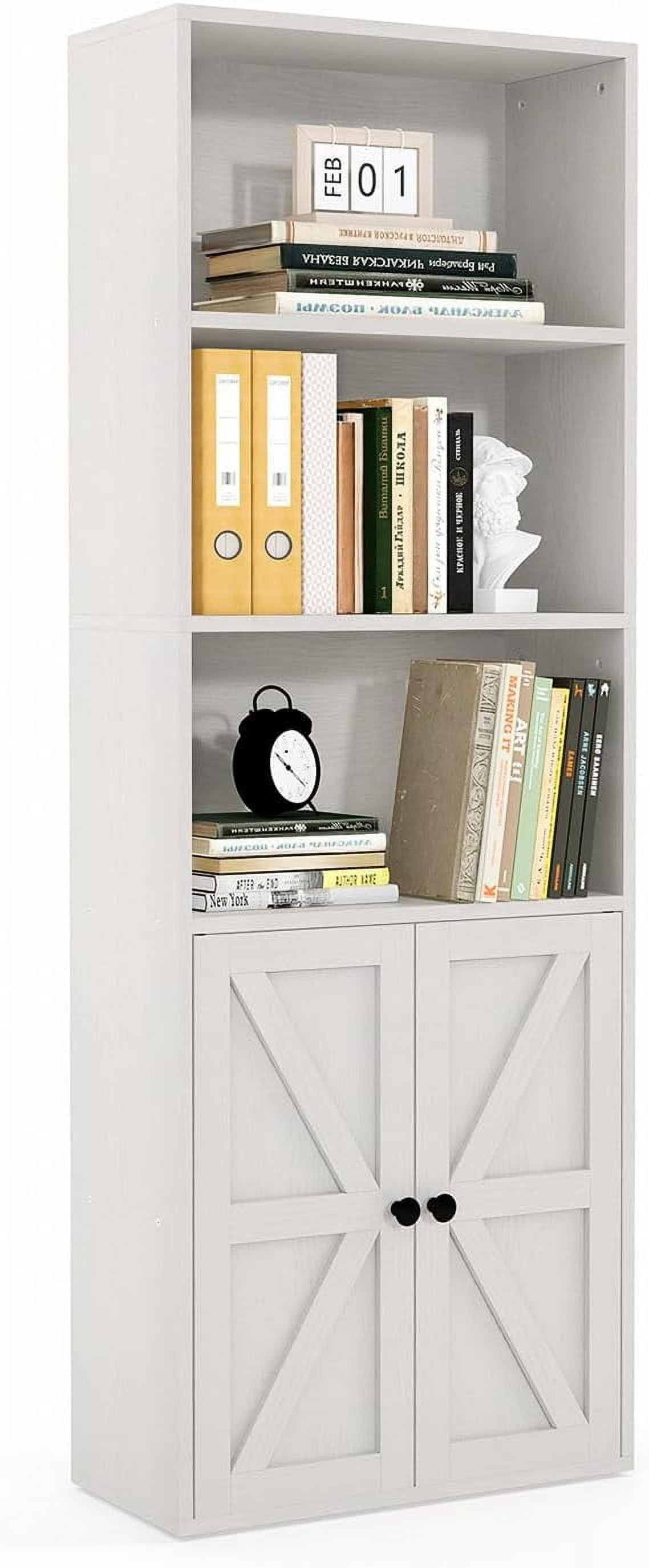 oneinmil 5-Tier Bookshelf and Bookcase, Wooden Bookshelves with Cabinet ...