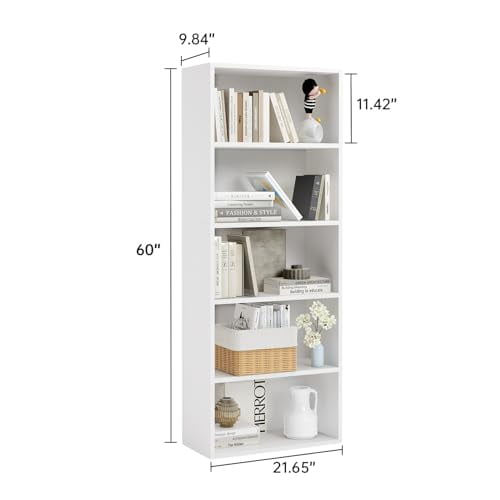 oneinmil 5-Tier Bookshelf Open Bookcase and Bookshelves Wooden Floor ...