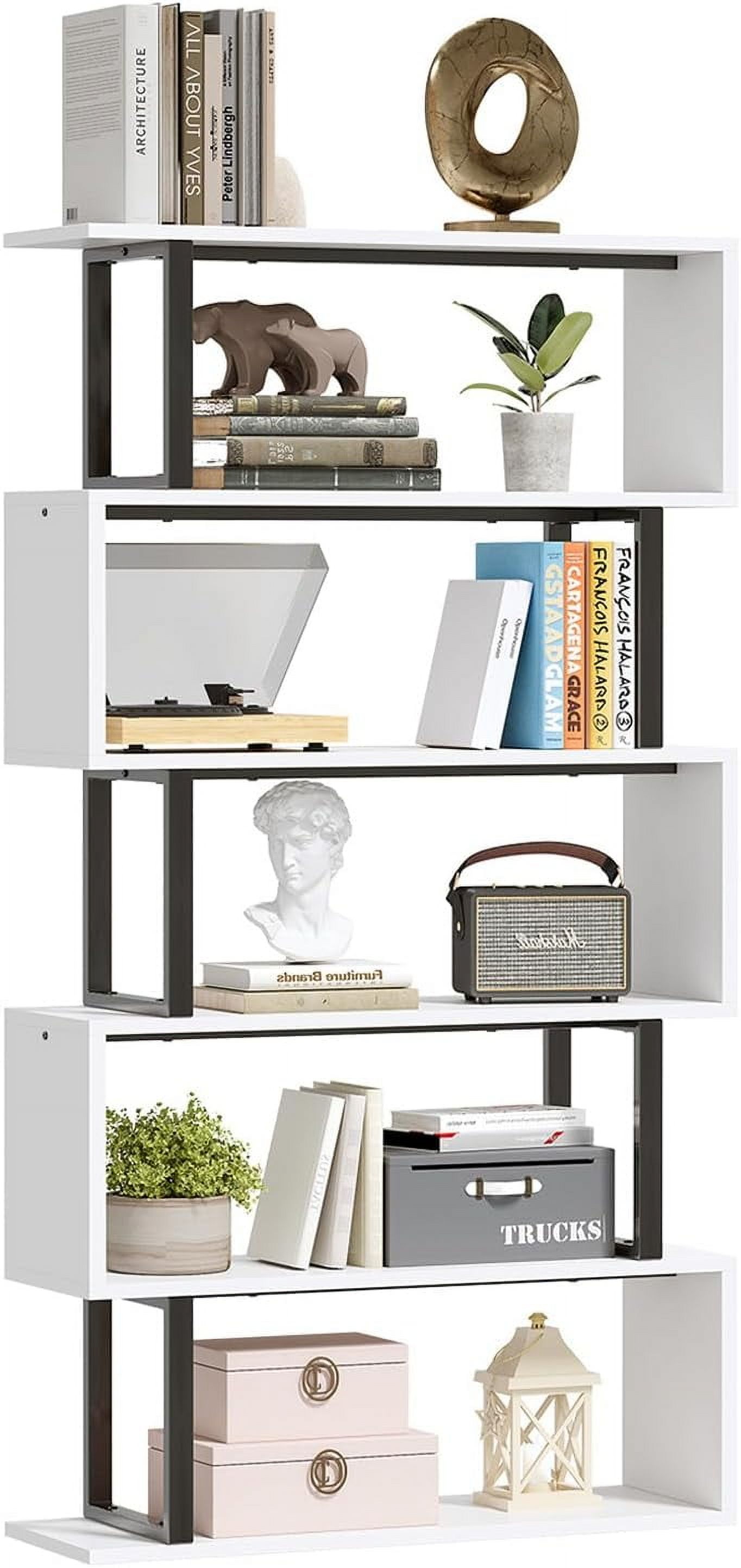 oneinmil 5-Tier Geometric Bookshelf, S-Shaped Bookshelf, 70.4" Tall ...