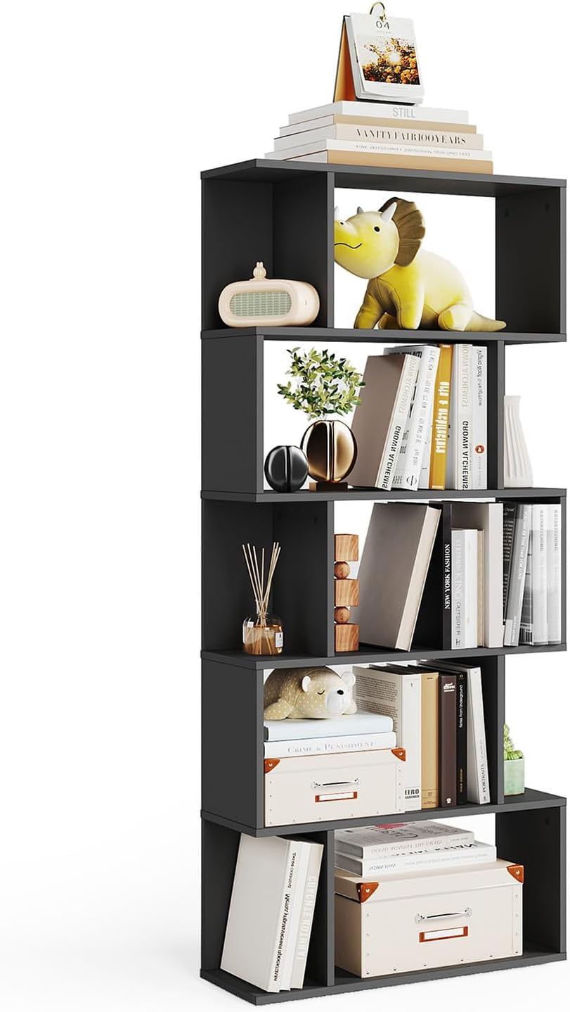 oneinmil 5-Tier Geometric Bookshelf, Tall Display Shelf, Freestanding ...