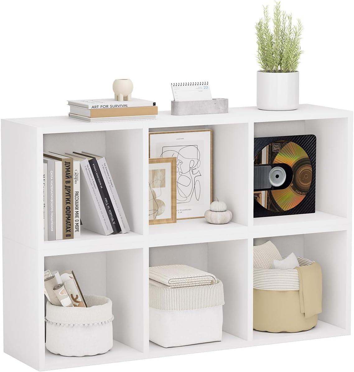 oneinmil 6 Cube Narrow Book Shelf 3-Tier 2 Pack Bookcase Storage ...
