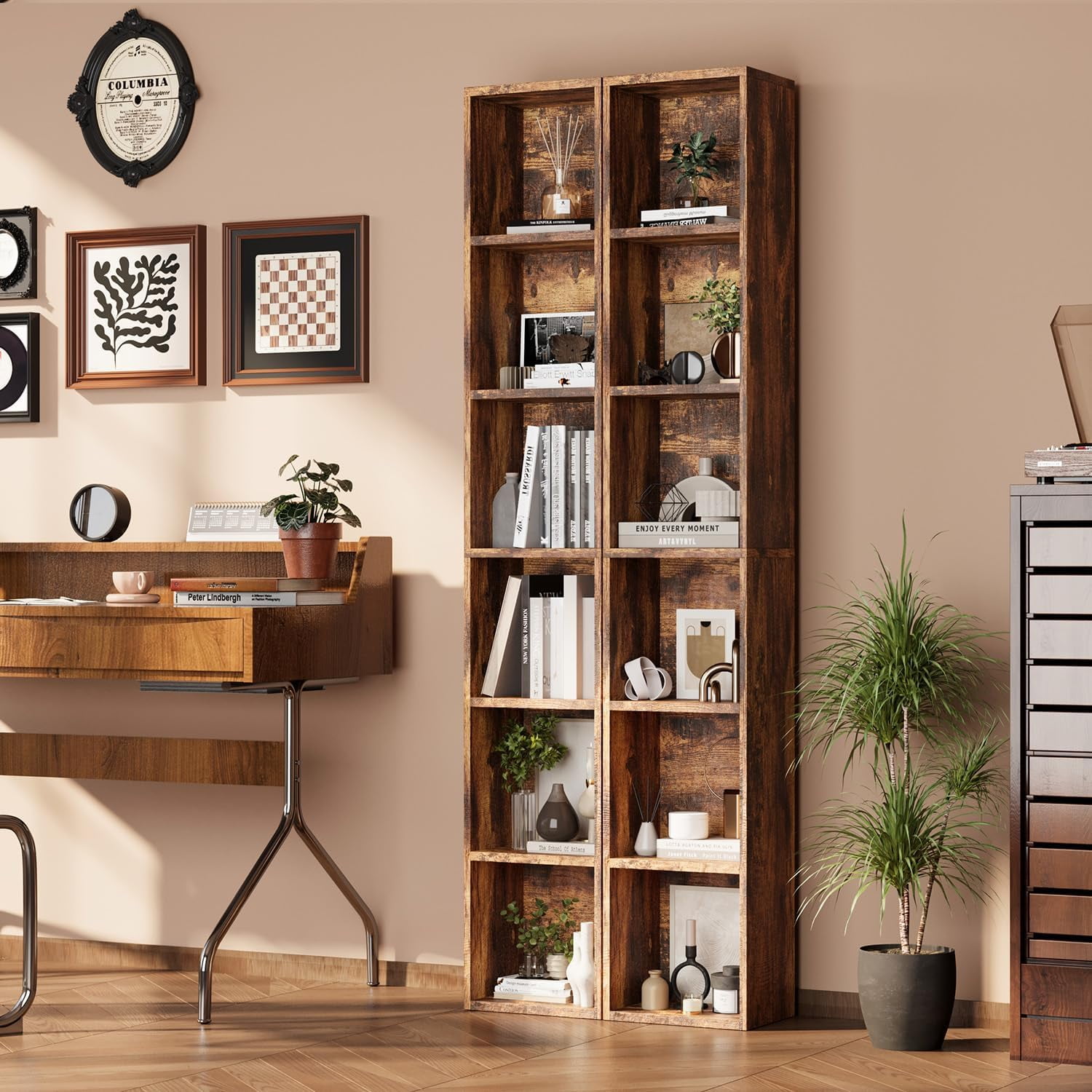 oneinmil 6-Tier Bookshelf 71.5'' Tall Narrow Set of 2 Modern Corner ...