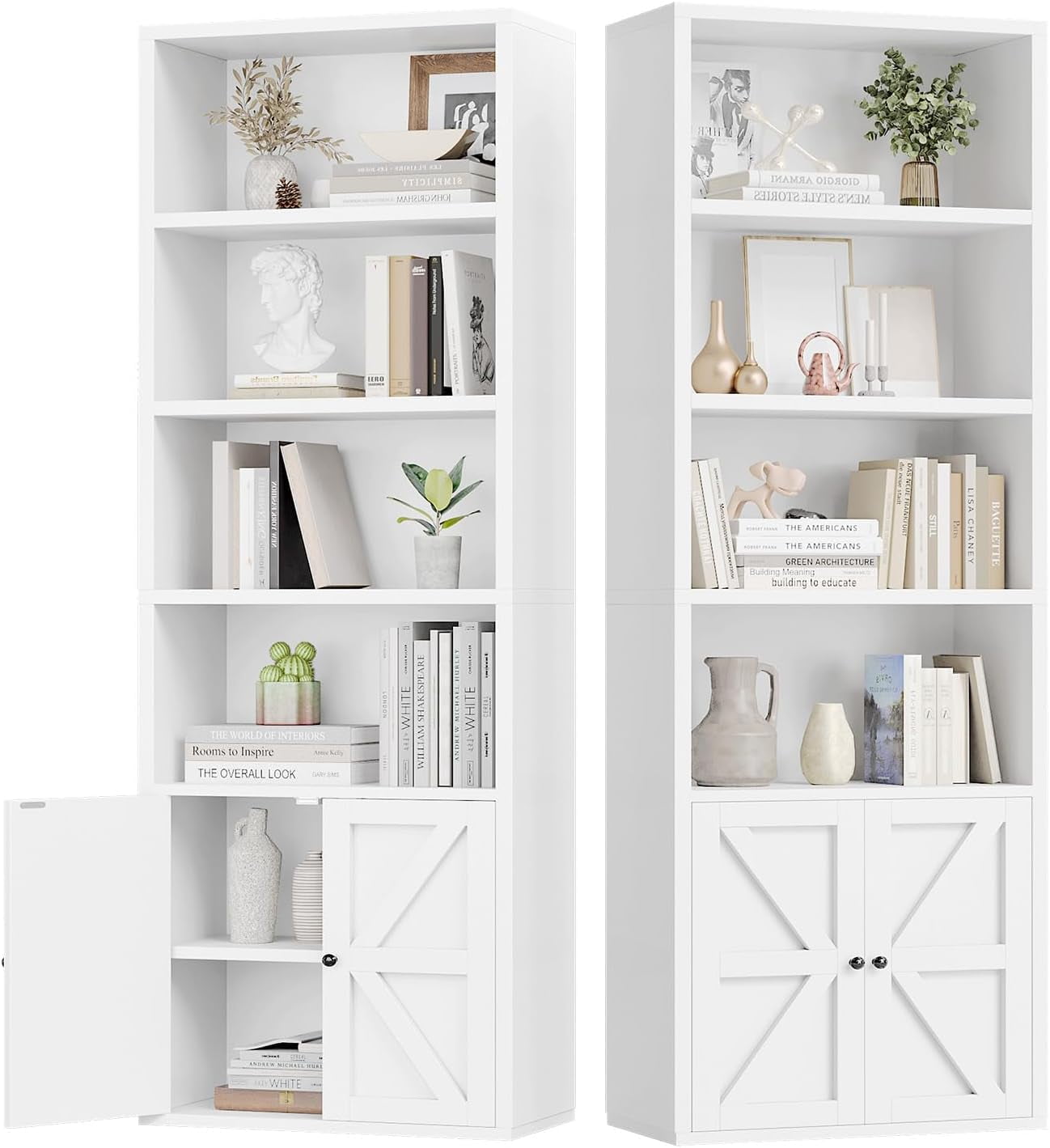 oneinmil 6 Tier Bookshelves and Bookcase with Doors Industrial Set of 2 ...