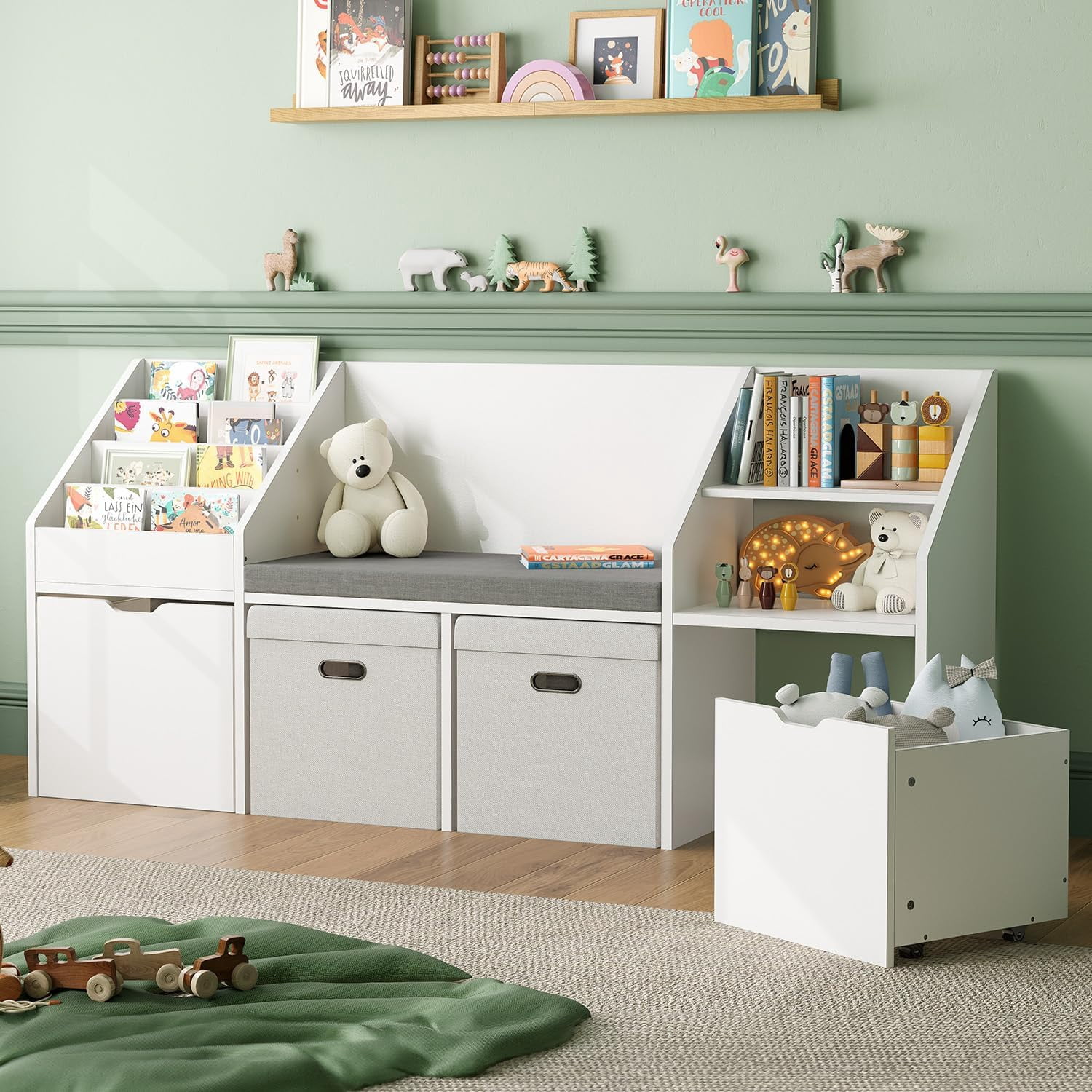 oneinmil 67" Kids Reading Nook with Bench Kids Bookshelf and Bookcase ...
