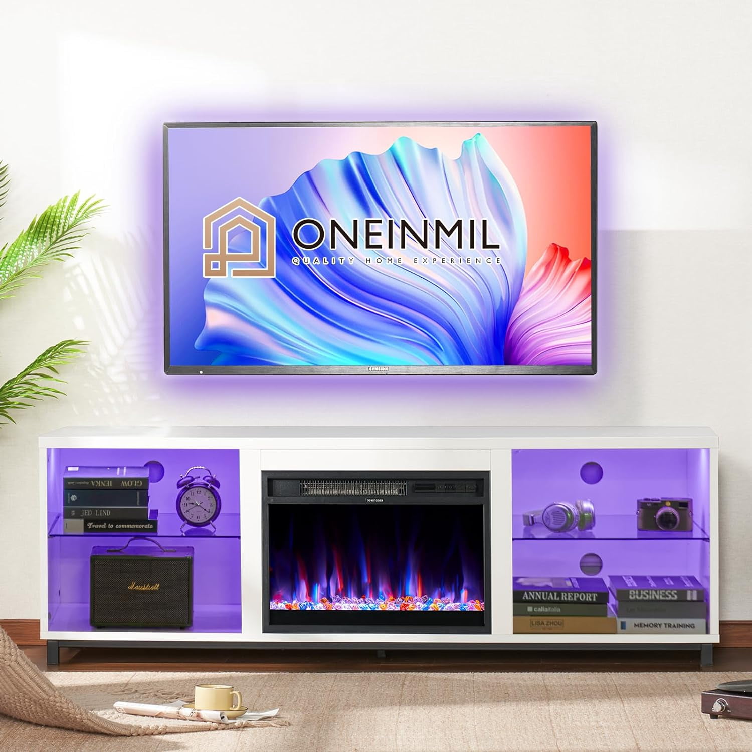oneinmil 68 Inch Modern Fireplace TV Stand for TV up to 78 Inch for ...