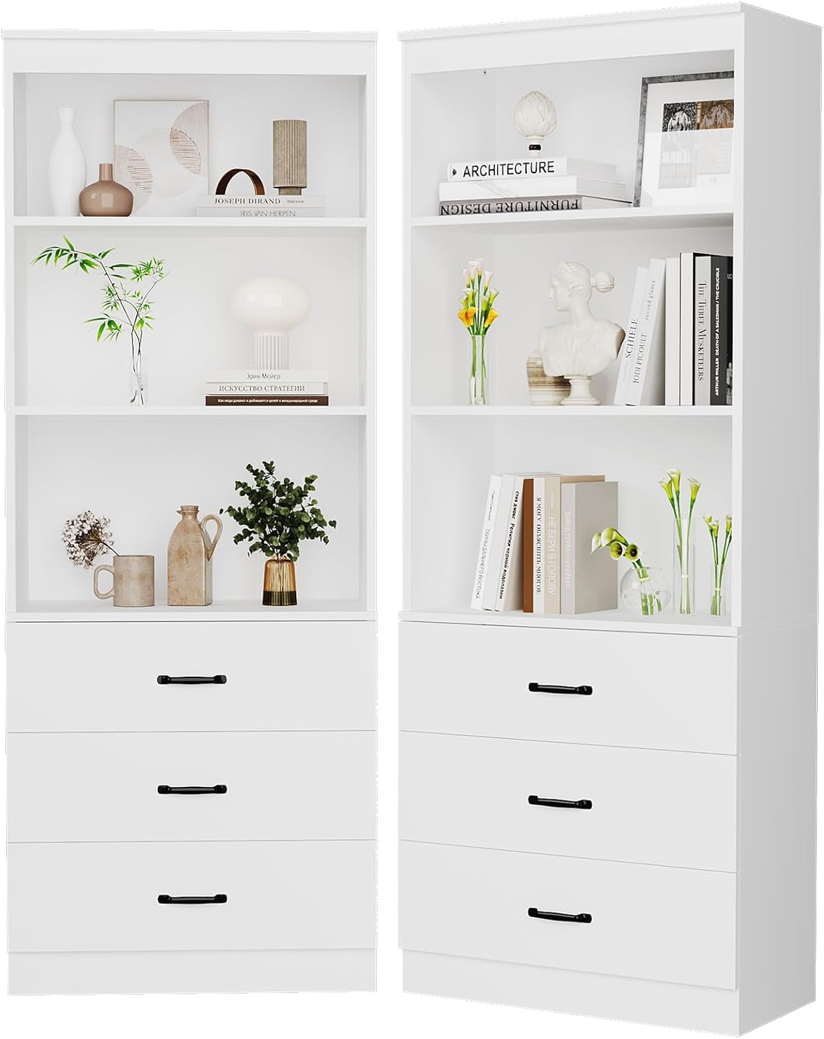 oneinmil 70" H Bookshelf with 3 Drawers, Bookcase with 3-Tier Open ...