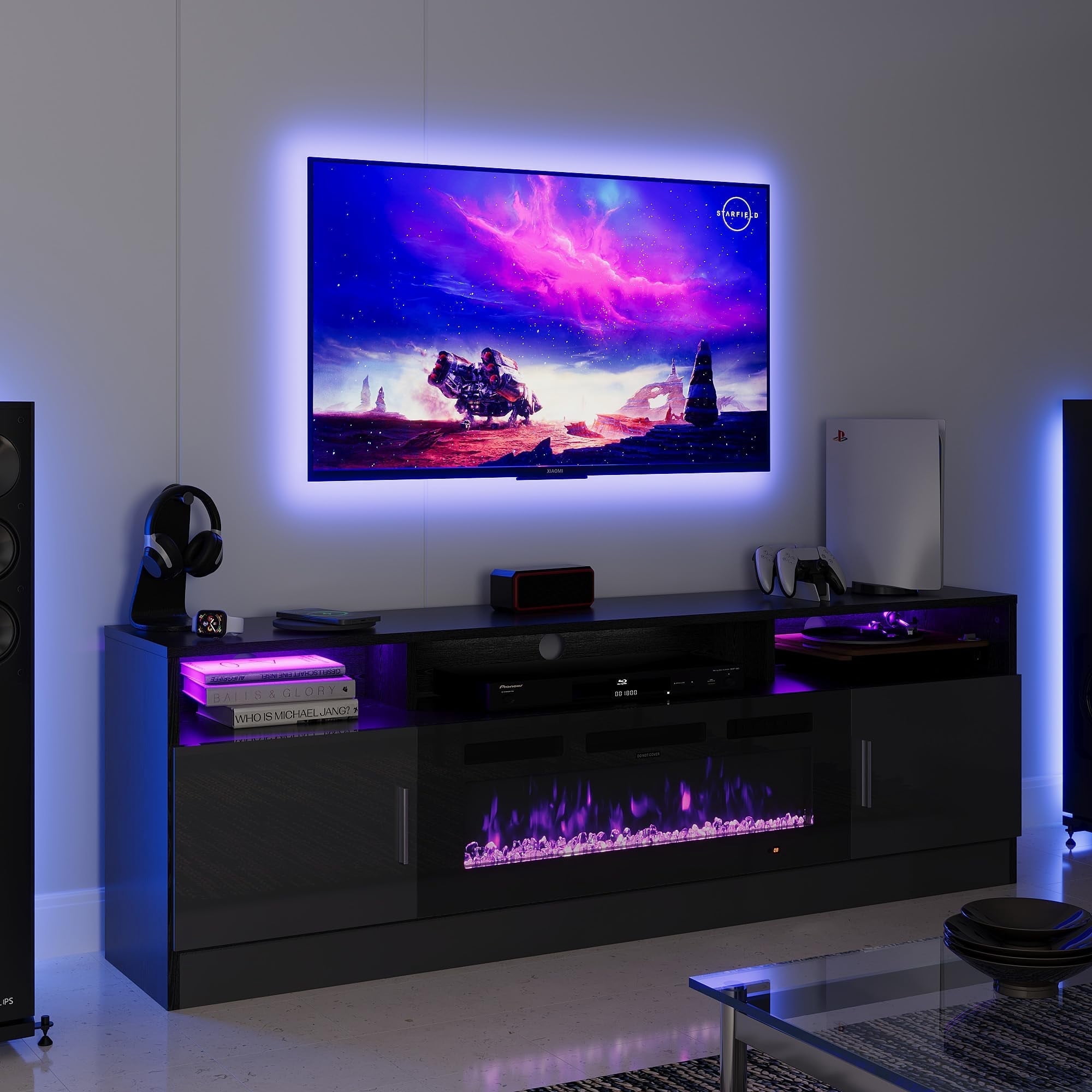 oneinmil Adjustable Shelves Television Stands, MDF boards Black, 70 x ...