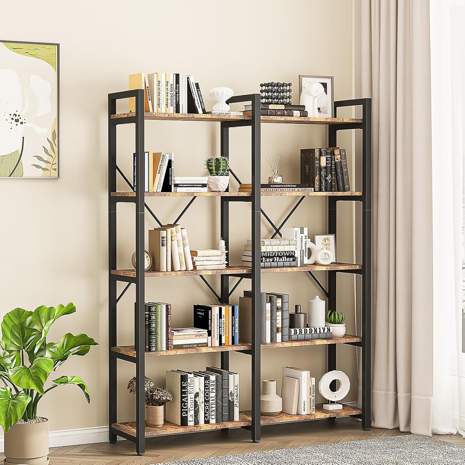 oneinmil Bookshelf 5 Tier, 58.7'' Book Shelf, Wooden Bookshelves with ...