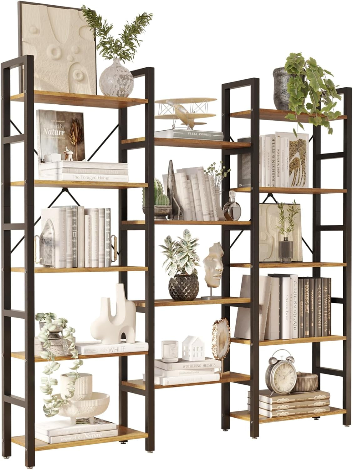 oneinmil Bookshelves and Bookcases，Triple Wide 5 Tiers Shelves ...