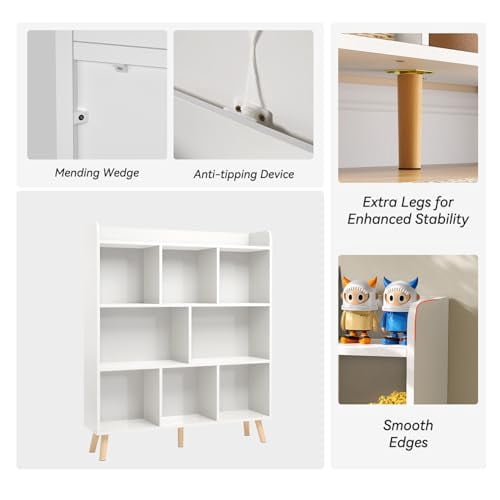 oneinmil Cube Bookshelf 3 Tier with Legs, Open Wood Bookcases with 8 ...