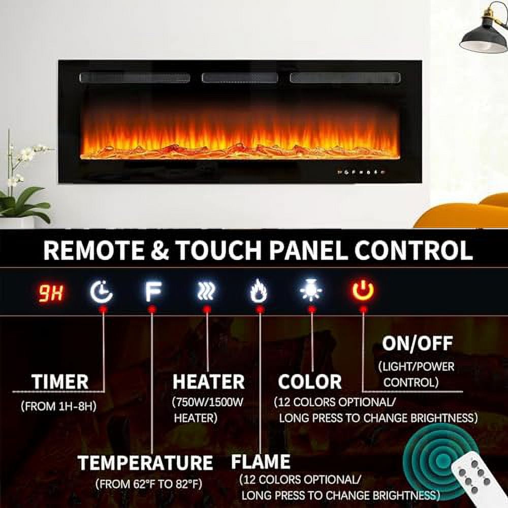 oneinmil Electric Fireplace, 50 inch Wide Recessed/Wall Mounted ...