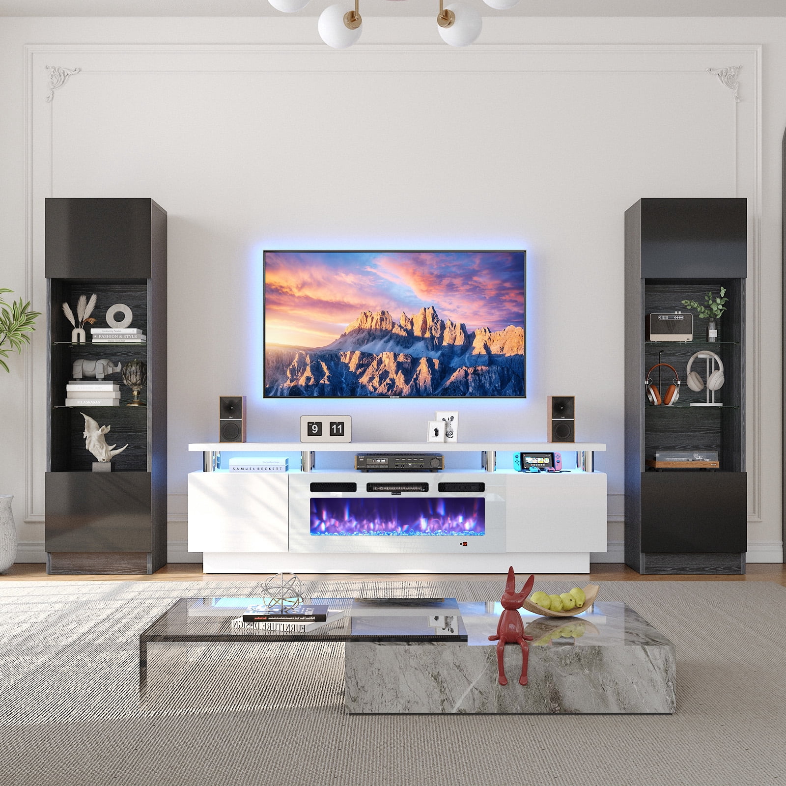 oneinmil Entertainment Center with Fireplace and Bookcases, Includes 70 ...