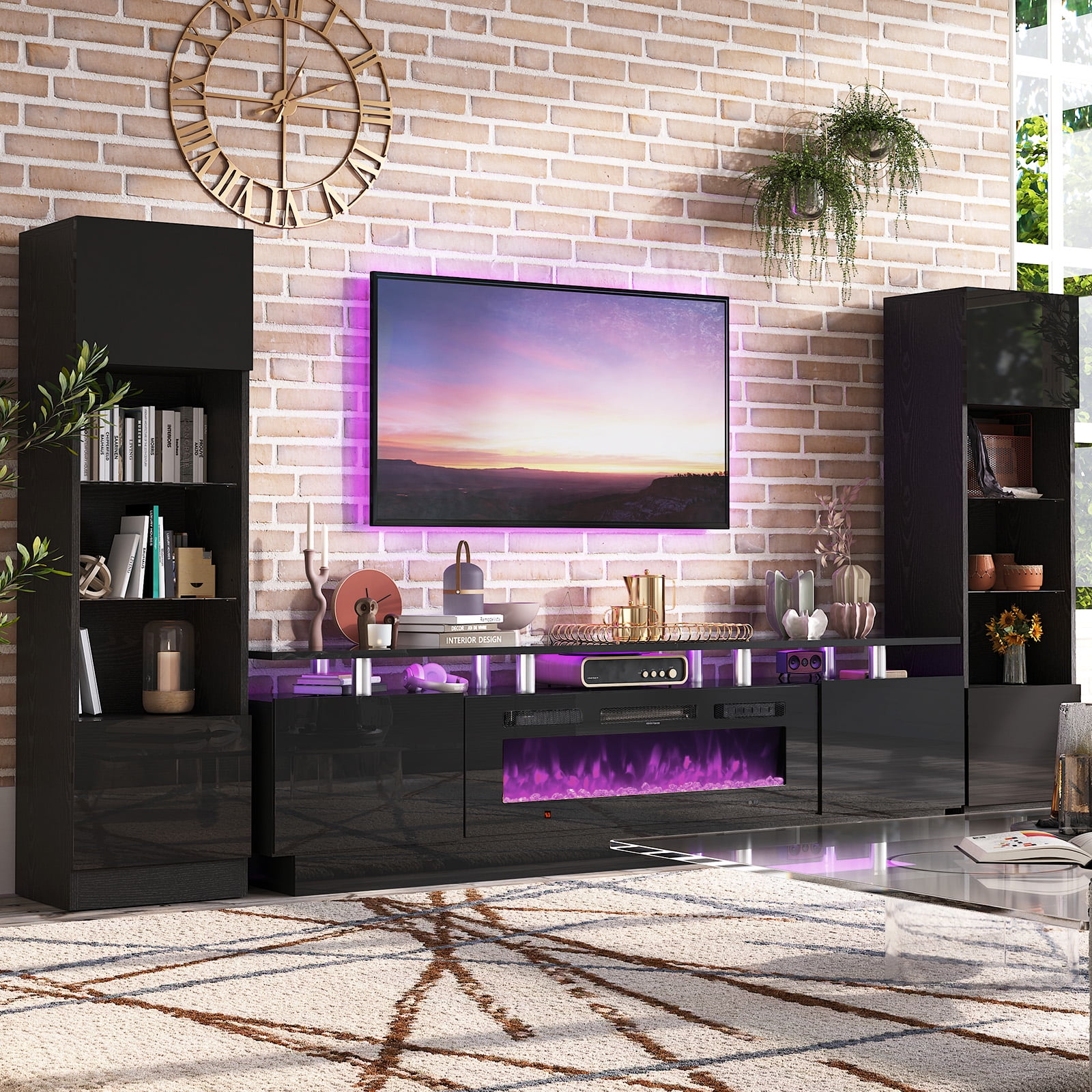 oneinmil Entertainment Center with Fireplace and Bookcases, Includes 80 ...