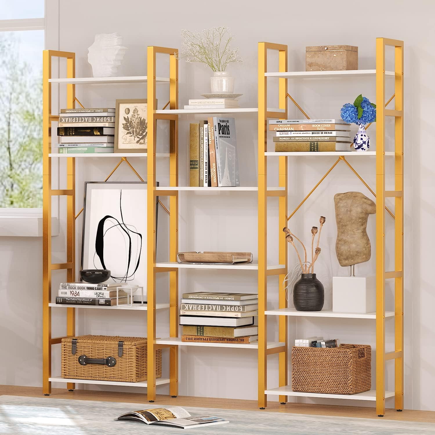 oneinmil Industrial Bookshelves 5 Tiers Corner Bookcases,Large Book ...