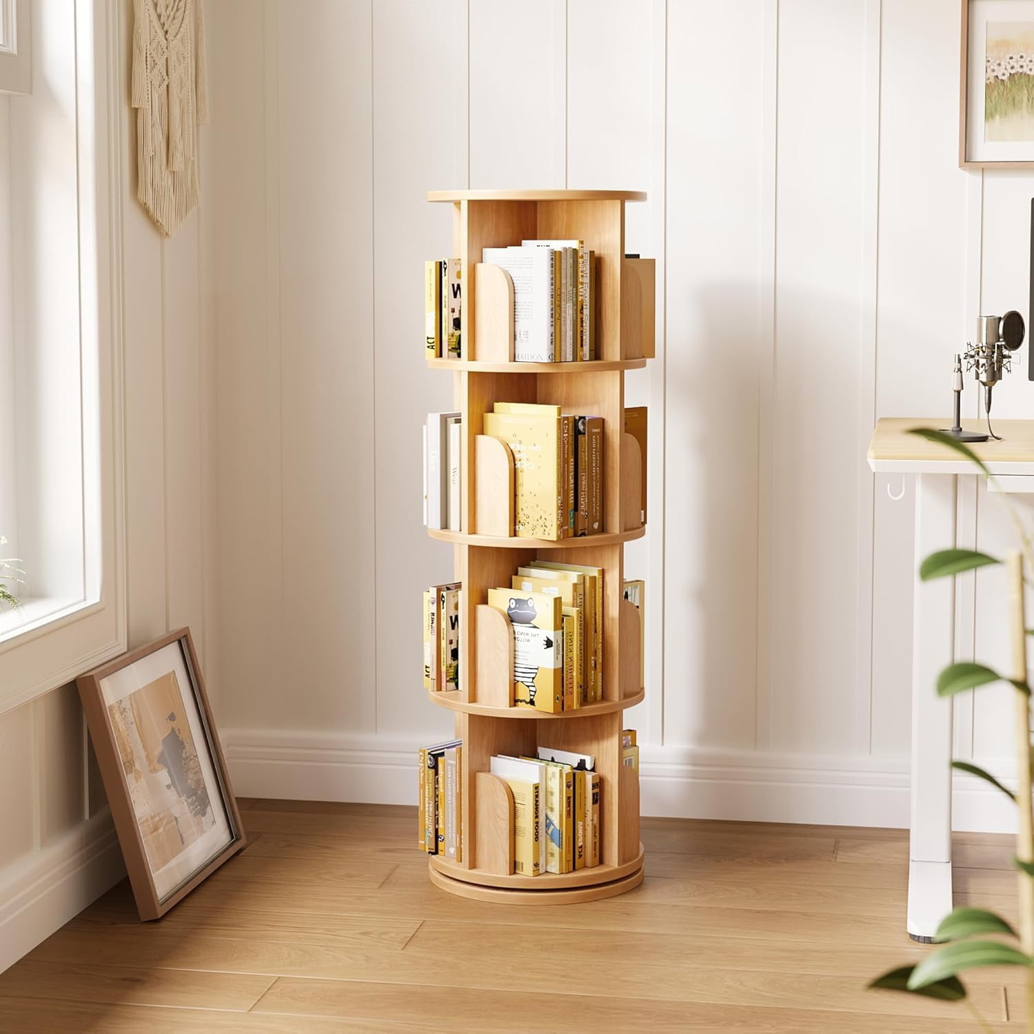 oneinmil Rotating Bookshelf, 360 Display 4 Tier, Small Bookshelf for ...