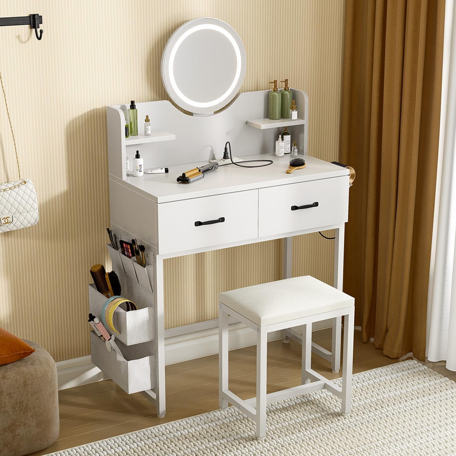 oneinmil Small Vanity Desk, Makeup Desk with LED Lighted Mirror, 3 ...