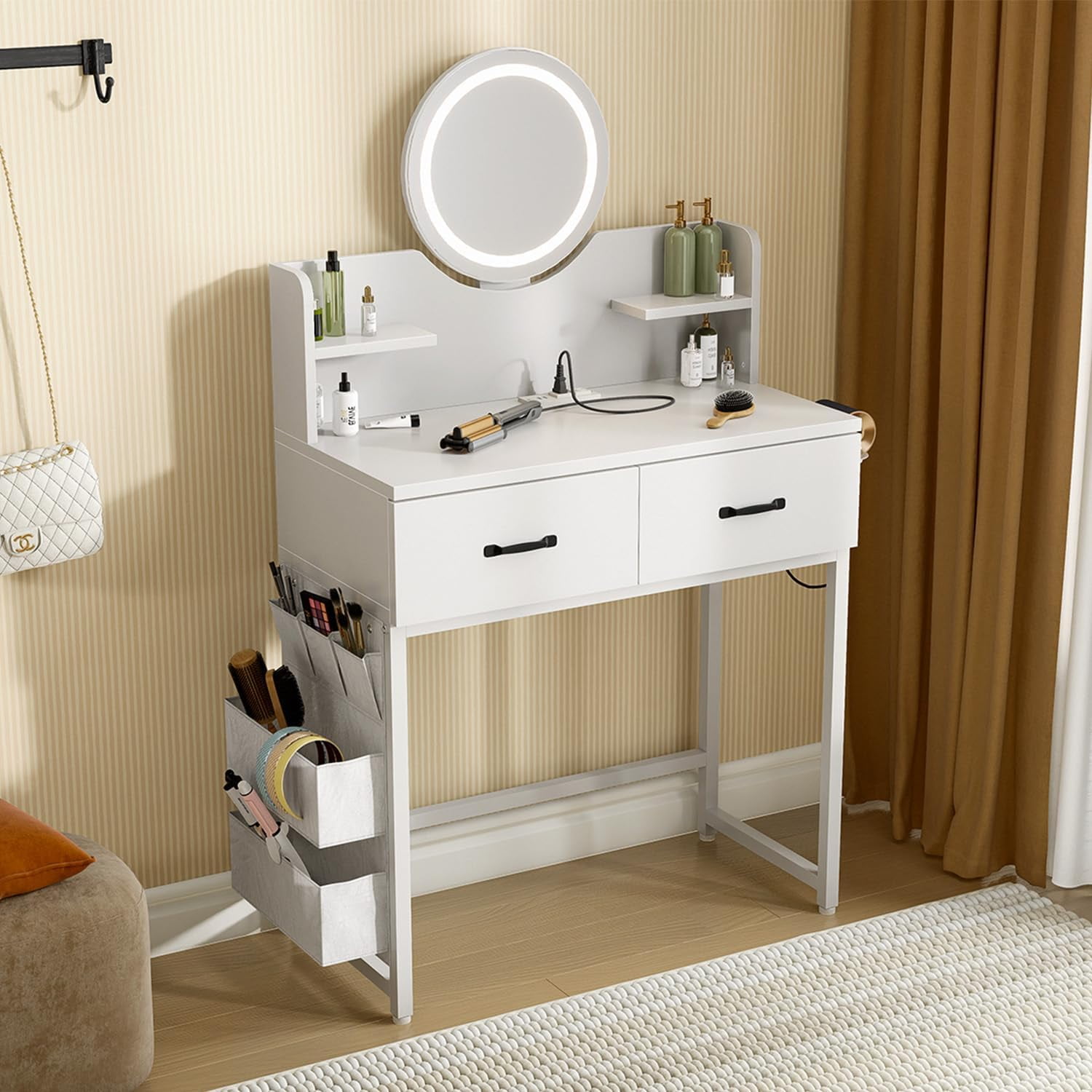 oneinmil Small Vanity Desk, Makeup Desk with LED Lighted Mirror ...