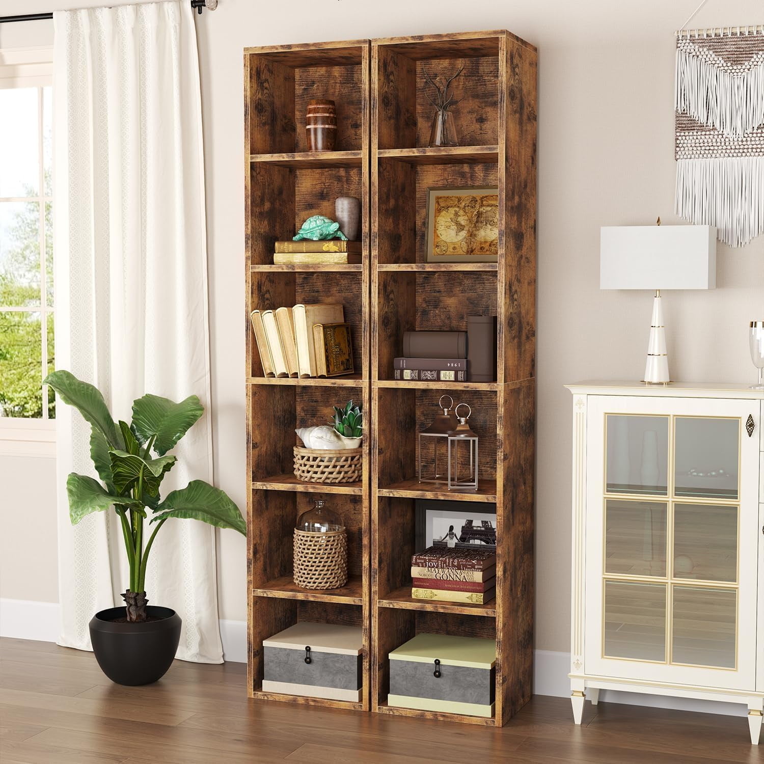 oneinmil Tall Narrow Bookshelf, 6-Tier Cube Display Rack, Modern Corner ...