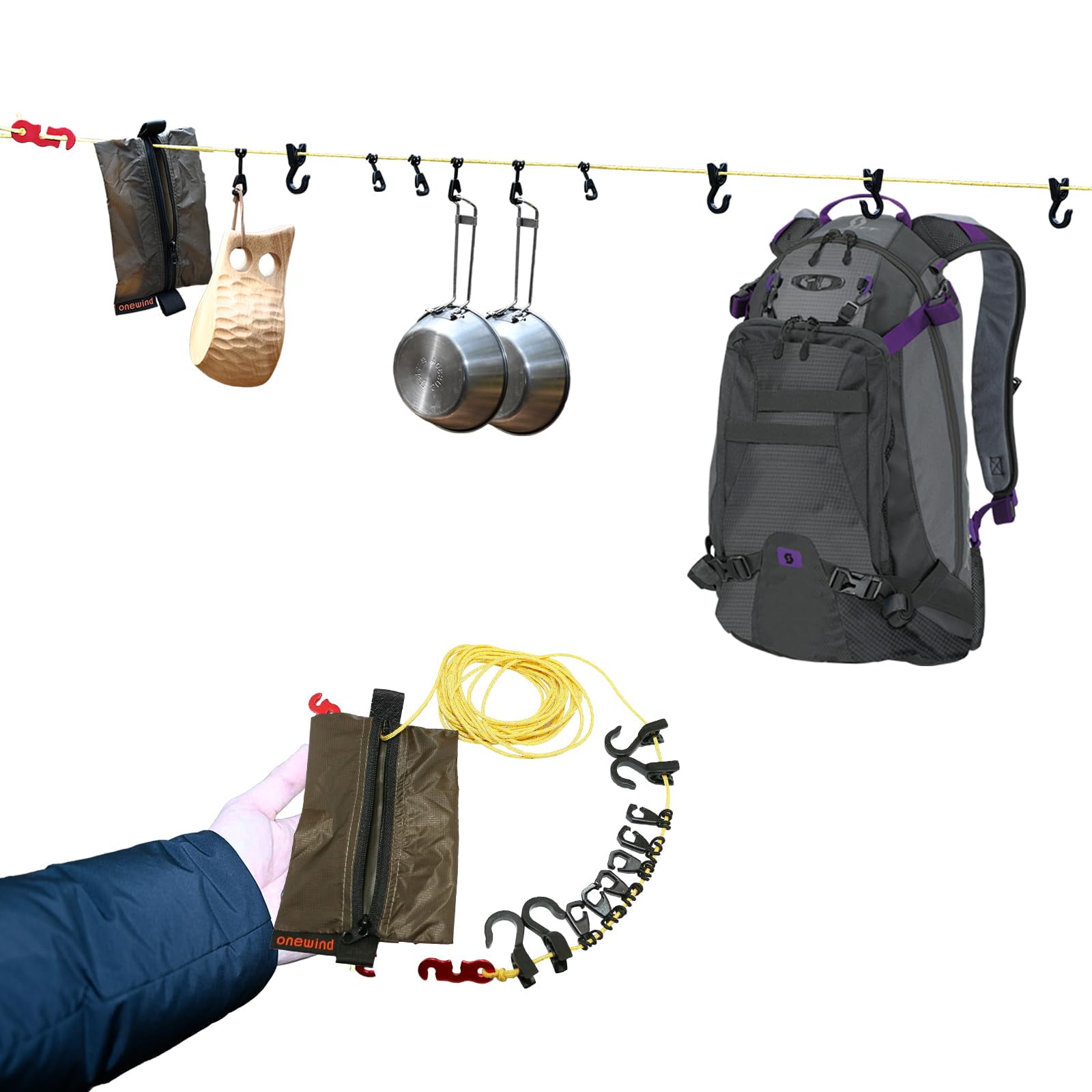 onewind Campsite Storage Line, 6m/19ft Camping Clothesline Hanging for ...