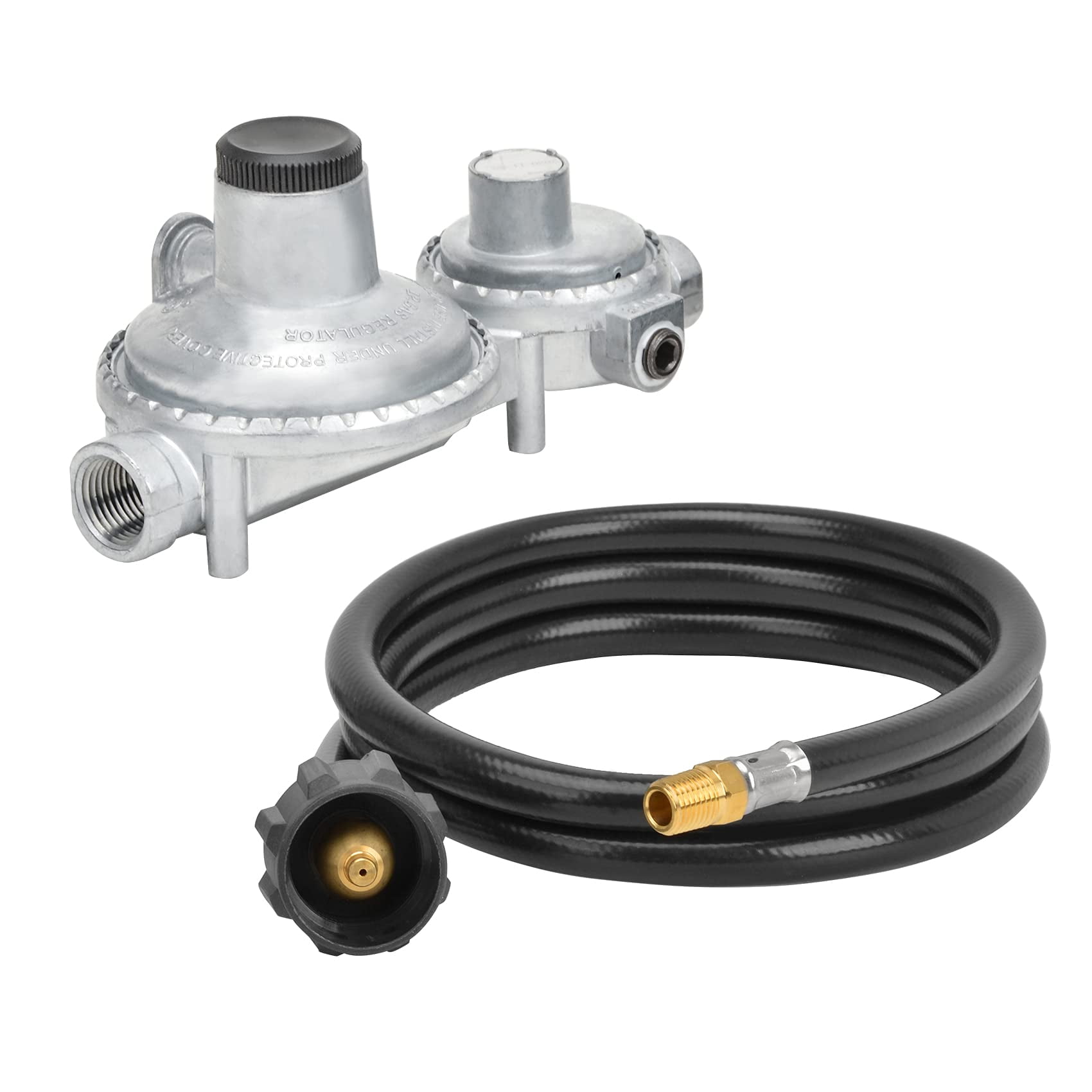 onlyfire Horizontal Two Stage Propane Regulator with 5 Ft 1/4" Male NPT ...